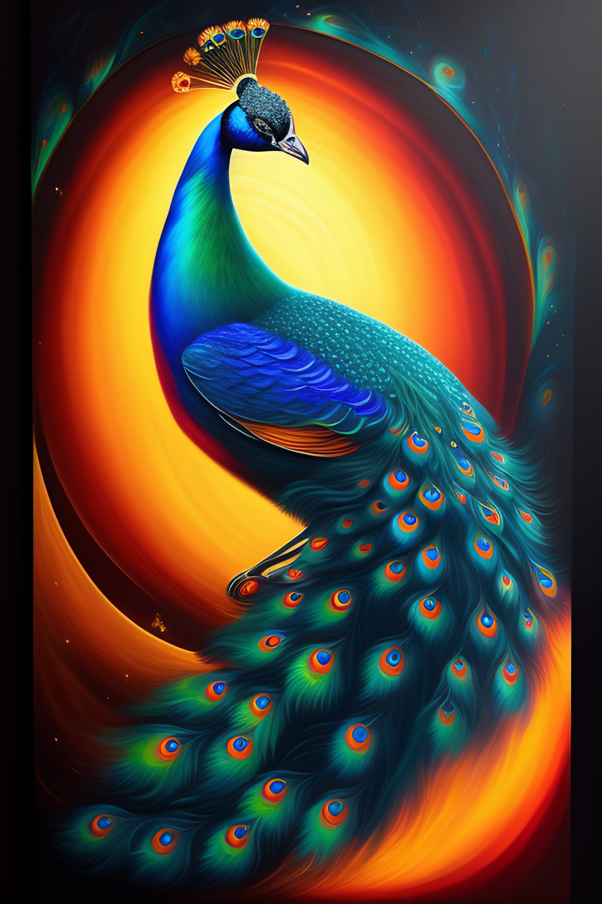 Lexica - Peacock full color painting with luminescent contours