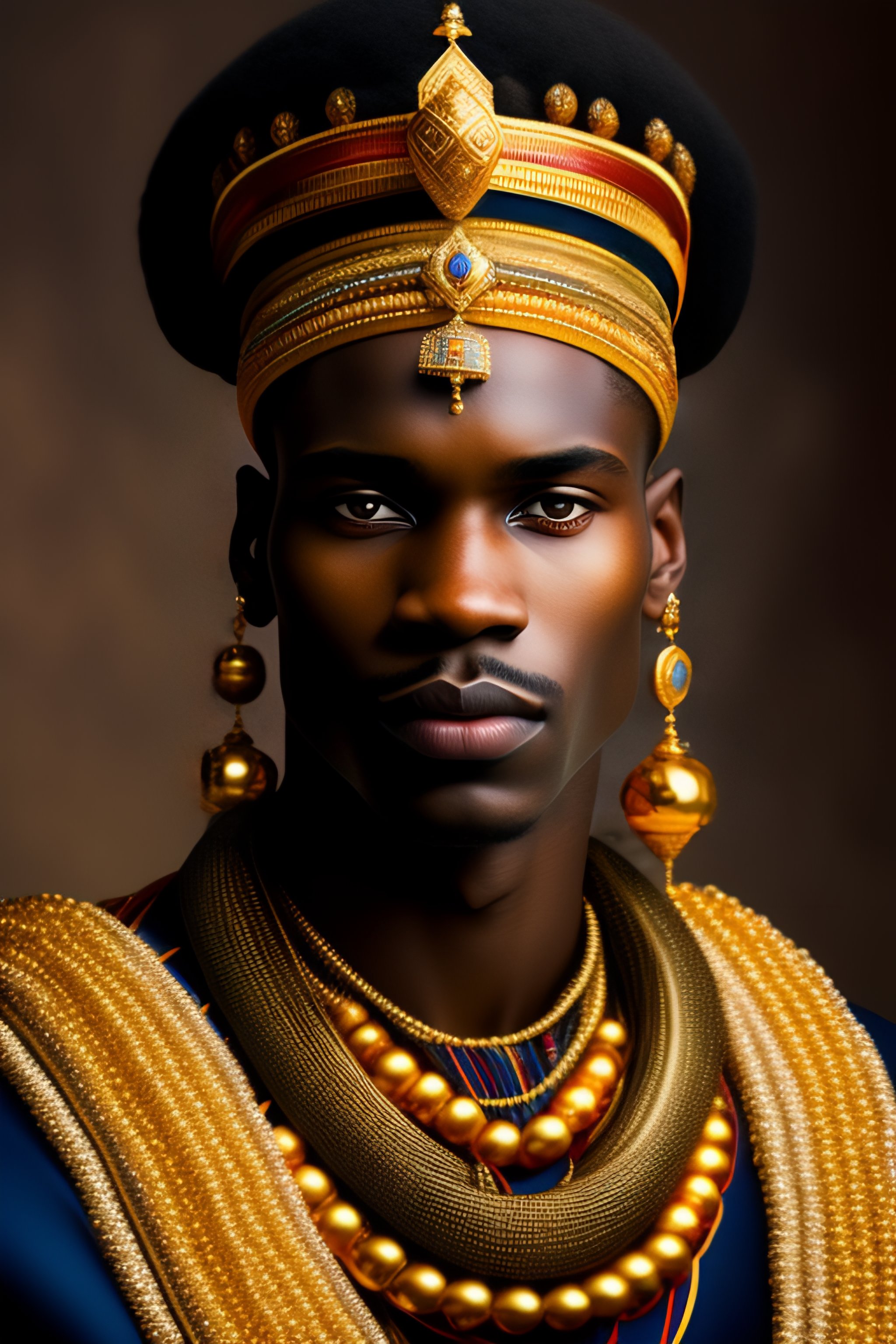 Lexica - Portrait of young African king, wearing traditional gold jewelry
