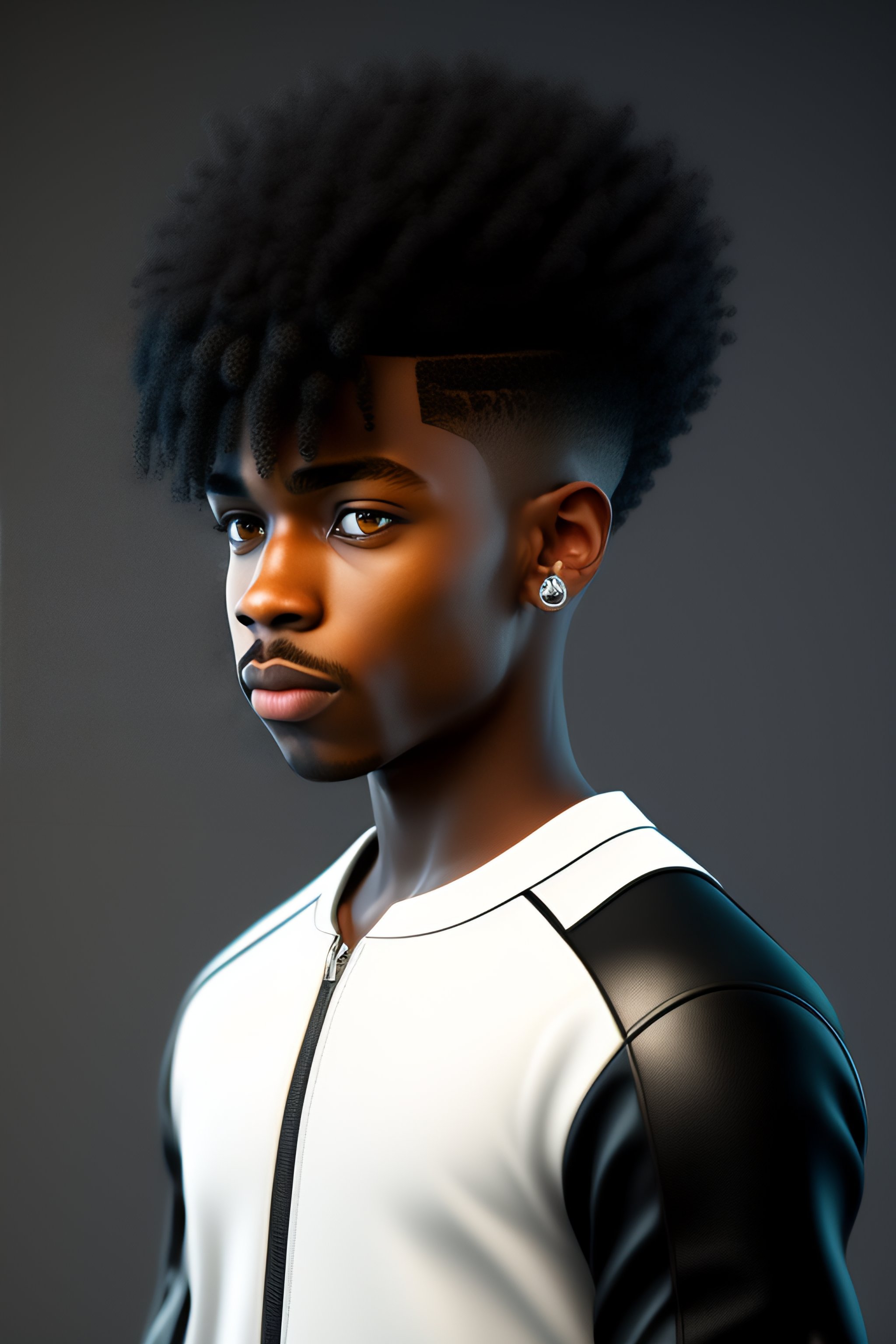 Lexica - Nigga boy in black zipper top, straight hair, men's messy ...