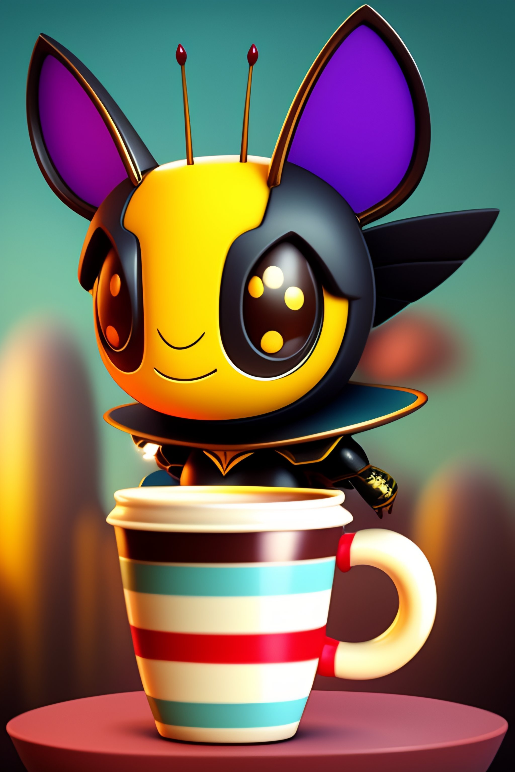 Lexica - Cartoon bee knight looks like Beedrill with a cup of coffee