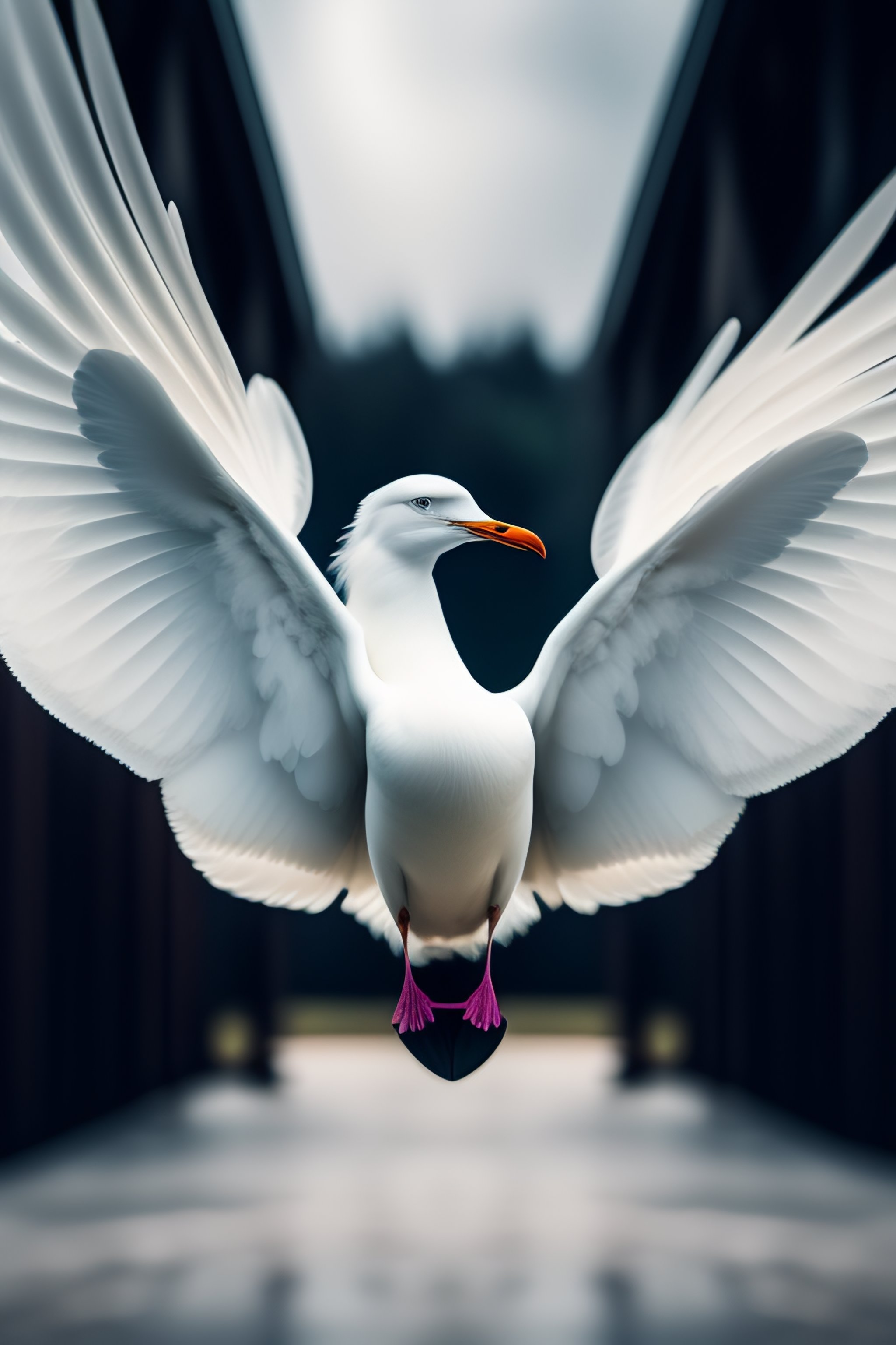Lexica - White open gull wings in front perspective