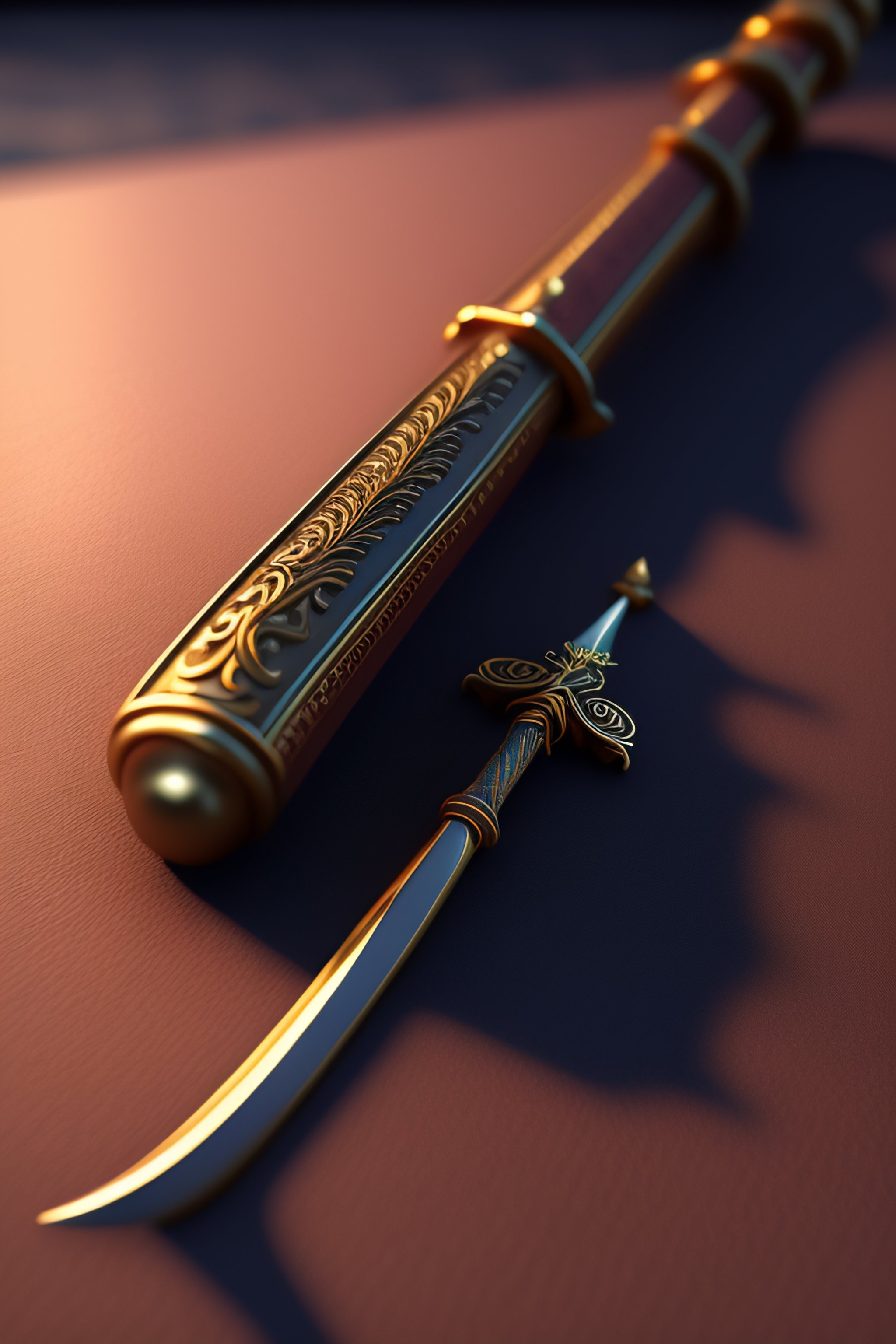 Lexica - Realistic sword, ornate handle, cinematic lighting, 3d render