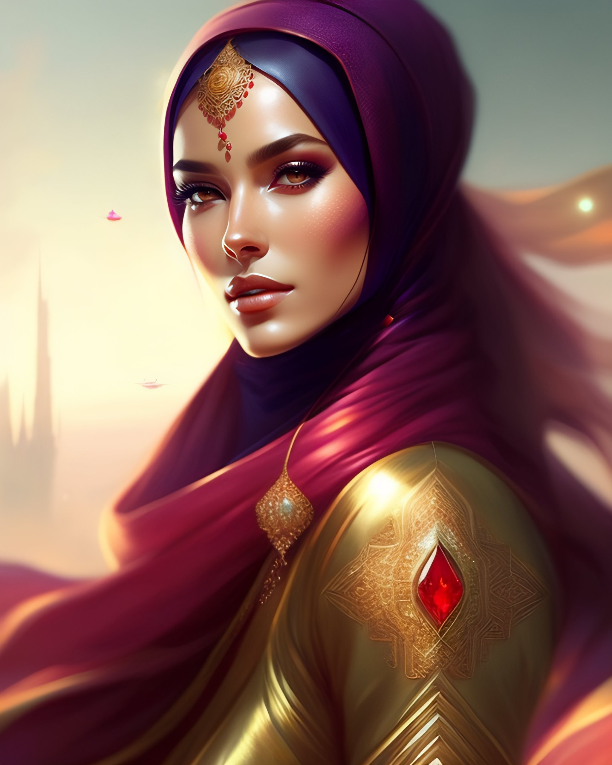 Lexica - A beautiful girl wearing hijab, diamonds, ruby as Sucker Punch ...