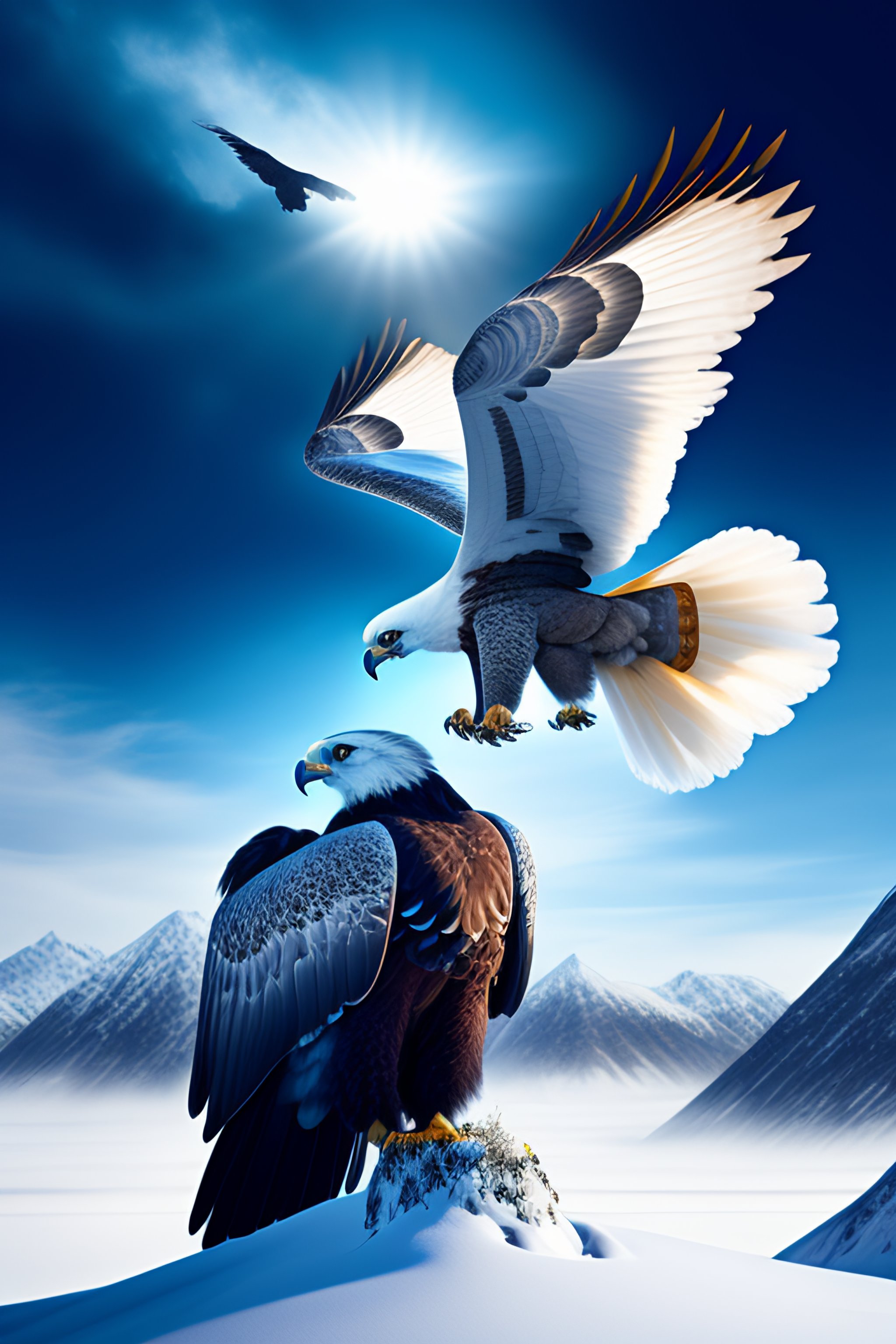 Lexica - Beautiful intricately detailed flying harpy eagle and Alaskan ...