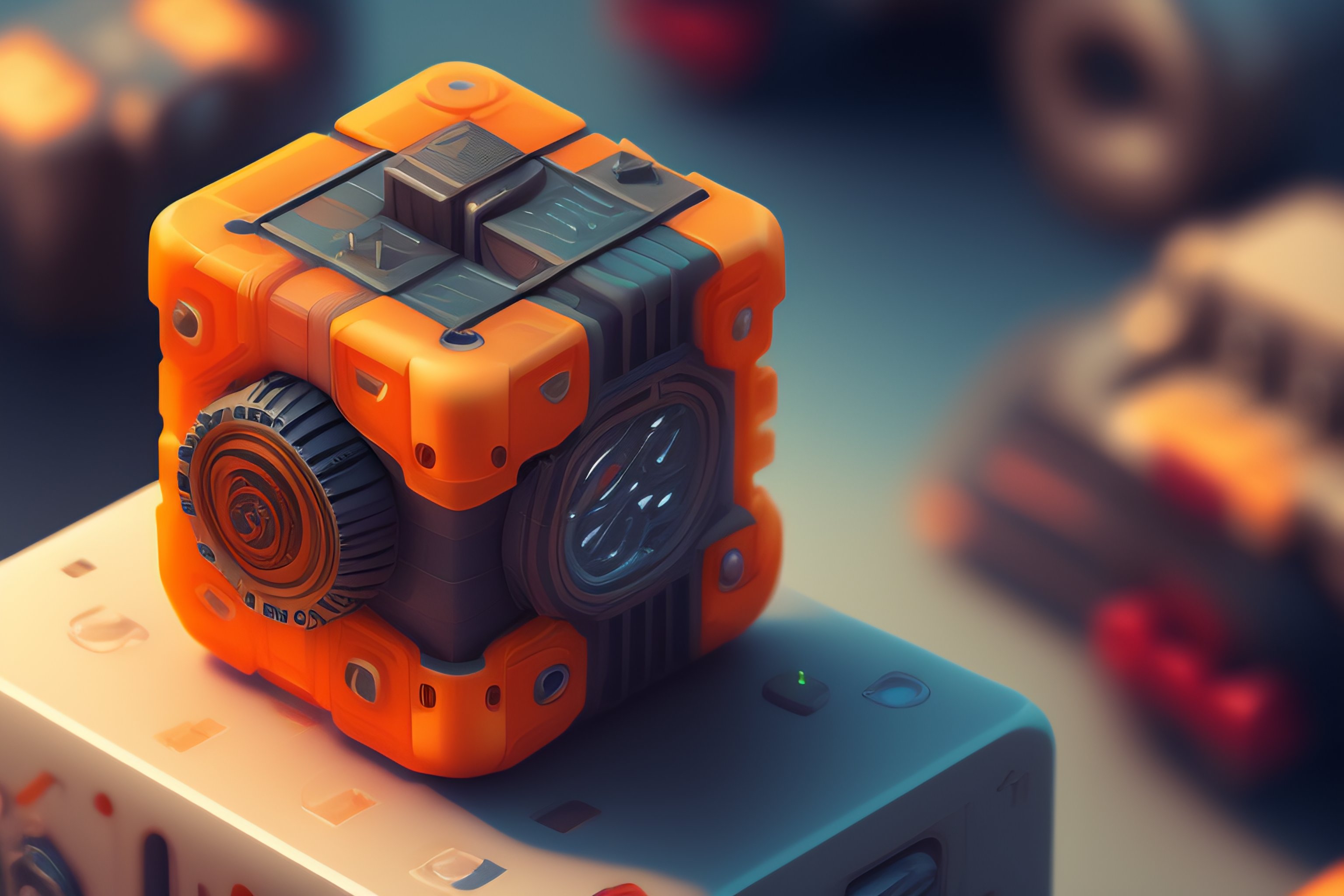 Lexica - Mini a cube on a cube, cyberpunk, distant, Lots of mechanical ...