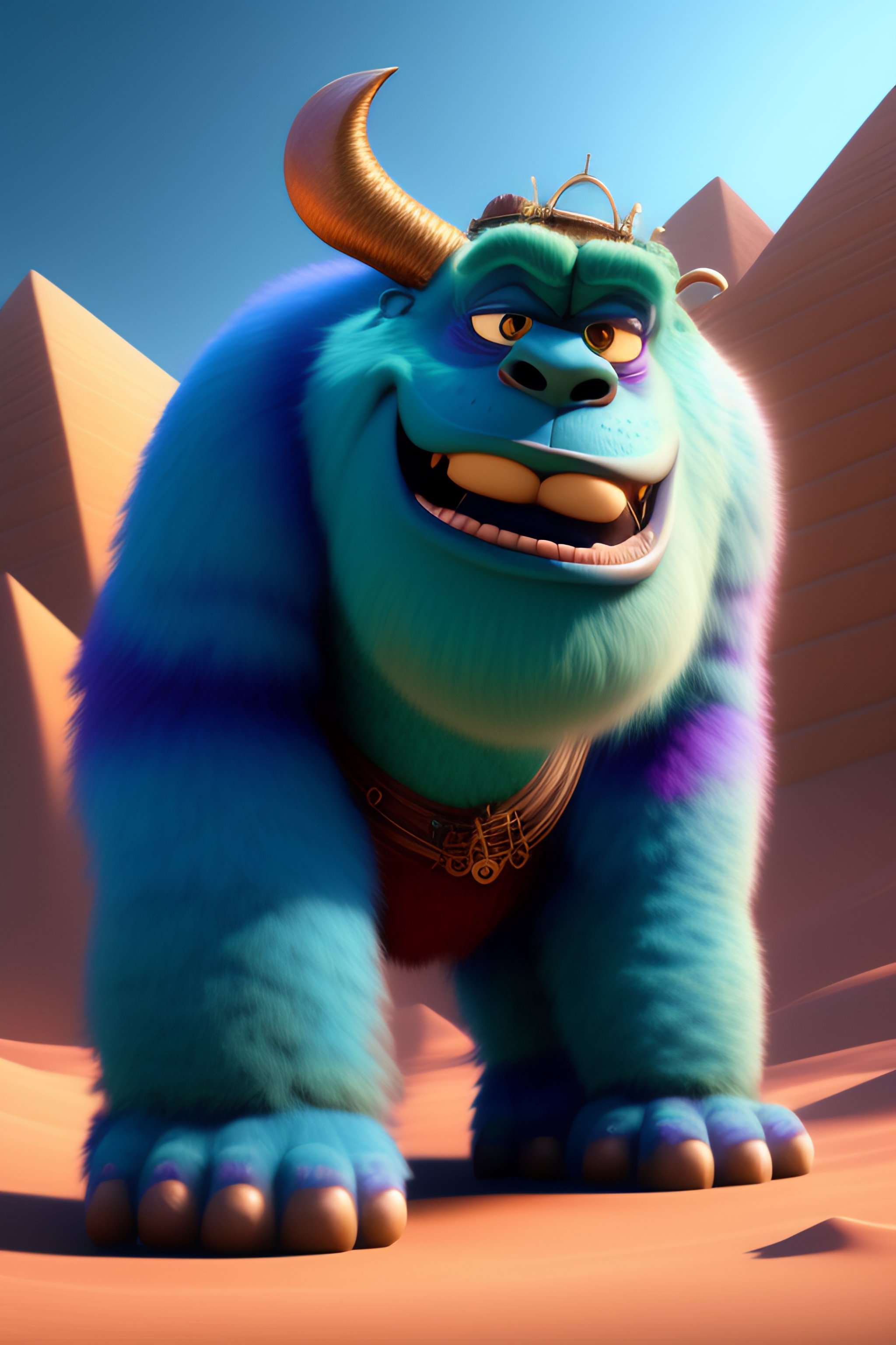 Lexica - Sulley from monsters.inc movie at pyramids, pixar style