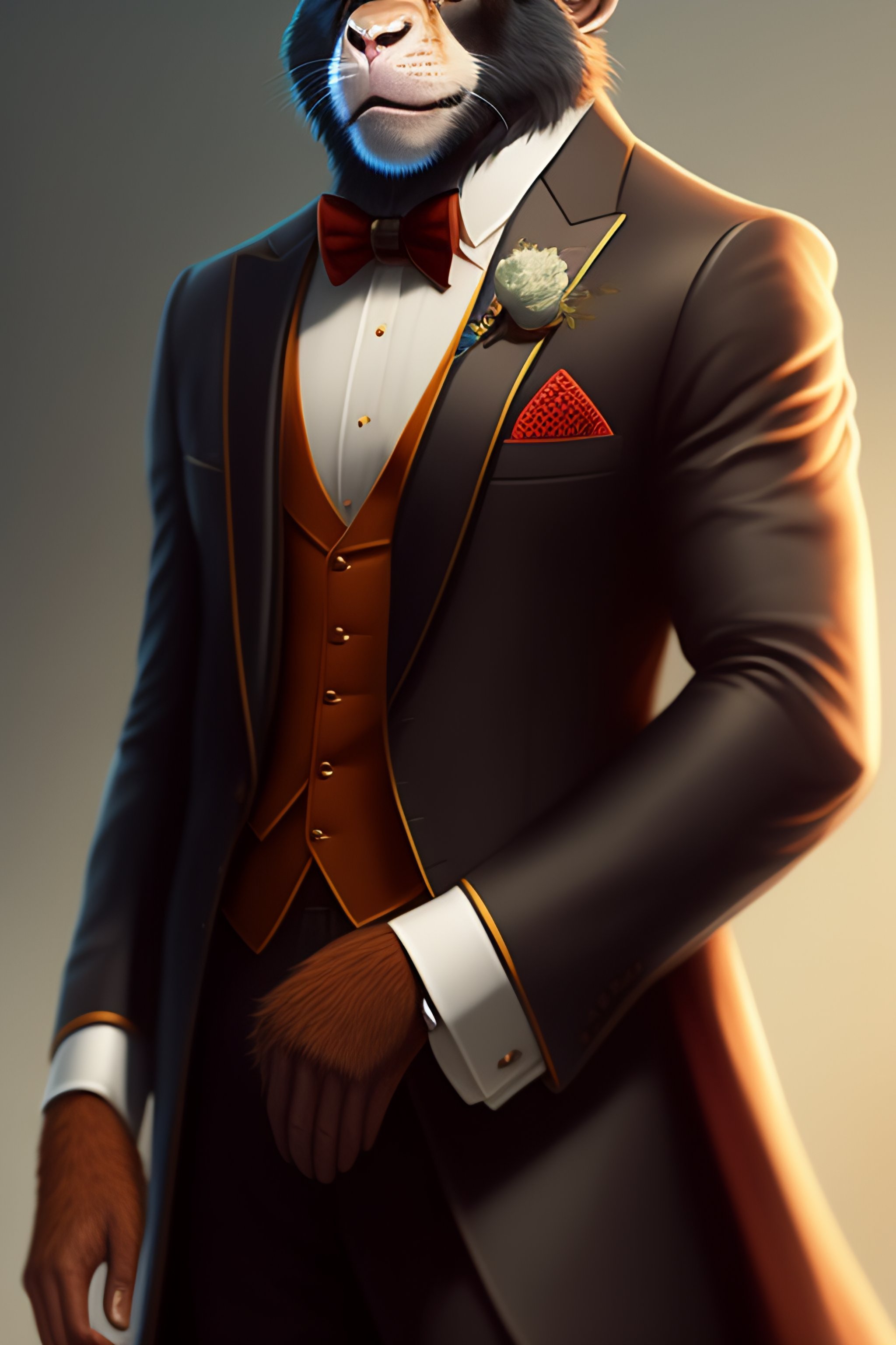 Lexica - Anthro furry humanoid monkey, three piece suit, checking watch ...