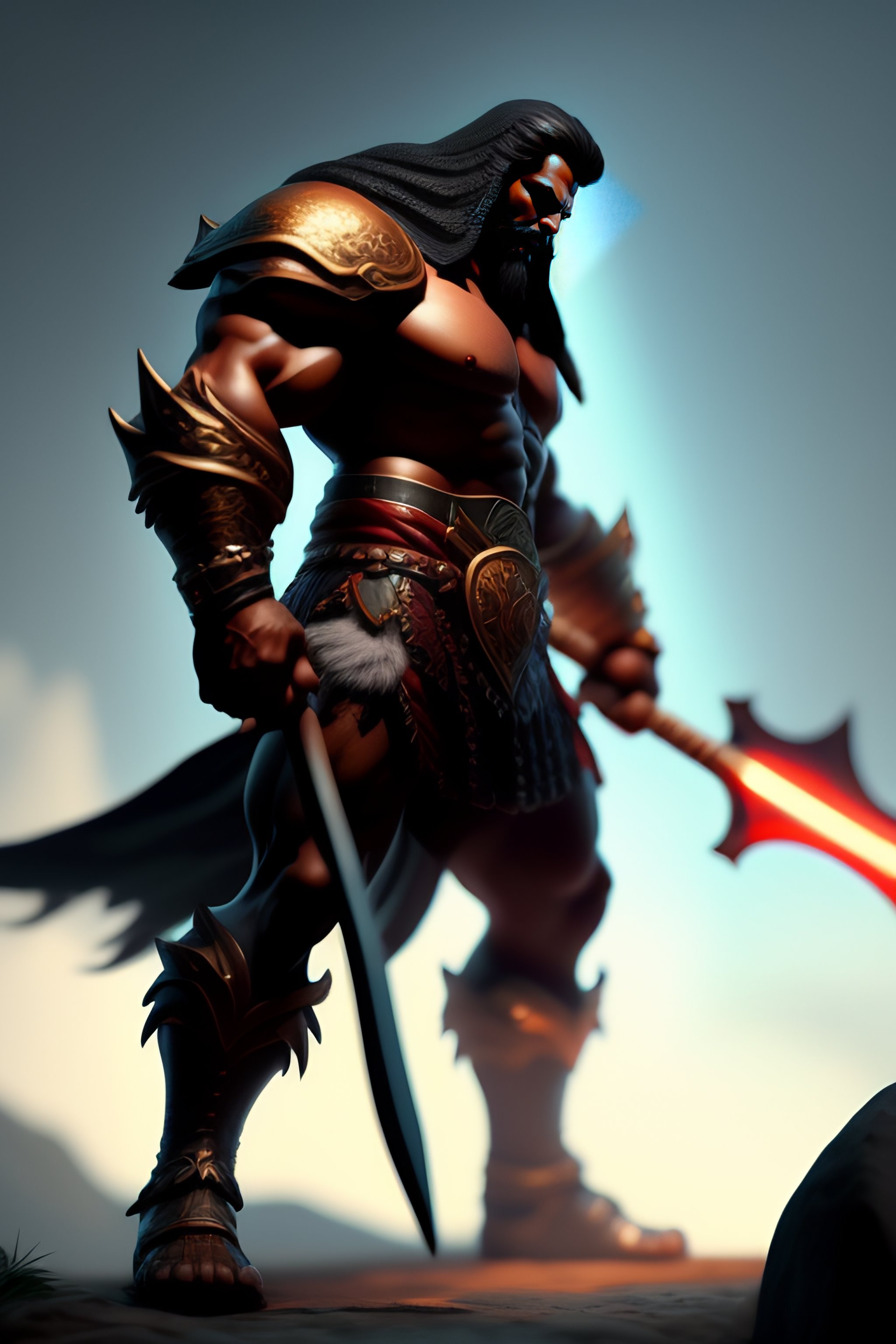Lexica - A strong barbarian with a double axe, Full body shot ...