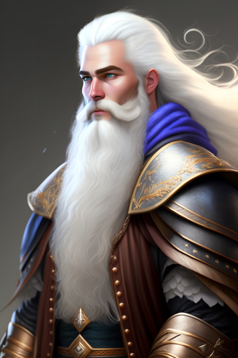 Lexica - Long flowing White hair and beard rugged, mage royal