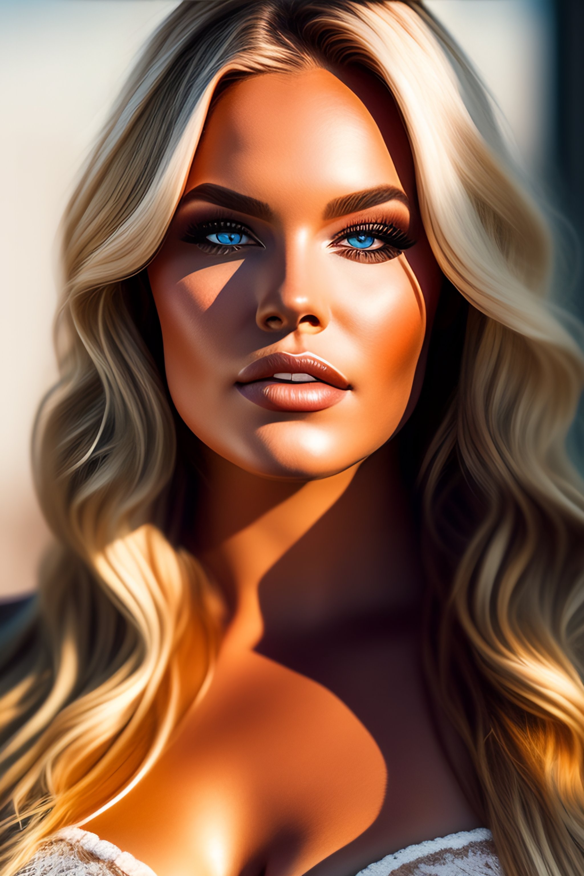 Lexica - Plus-sized Swedish model, blonde, makeup, eyeliner, wide hips ...