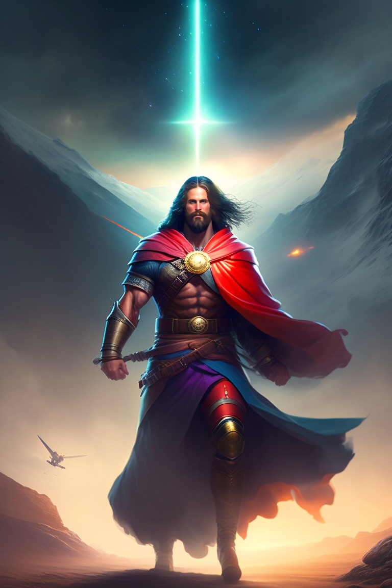 Lexica - Epic Book cover of Jesus fighting aliens, titled the salvation