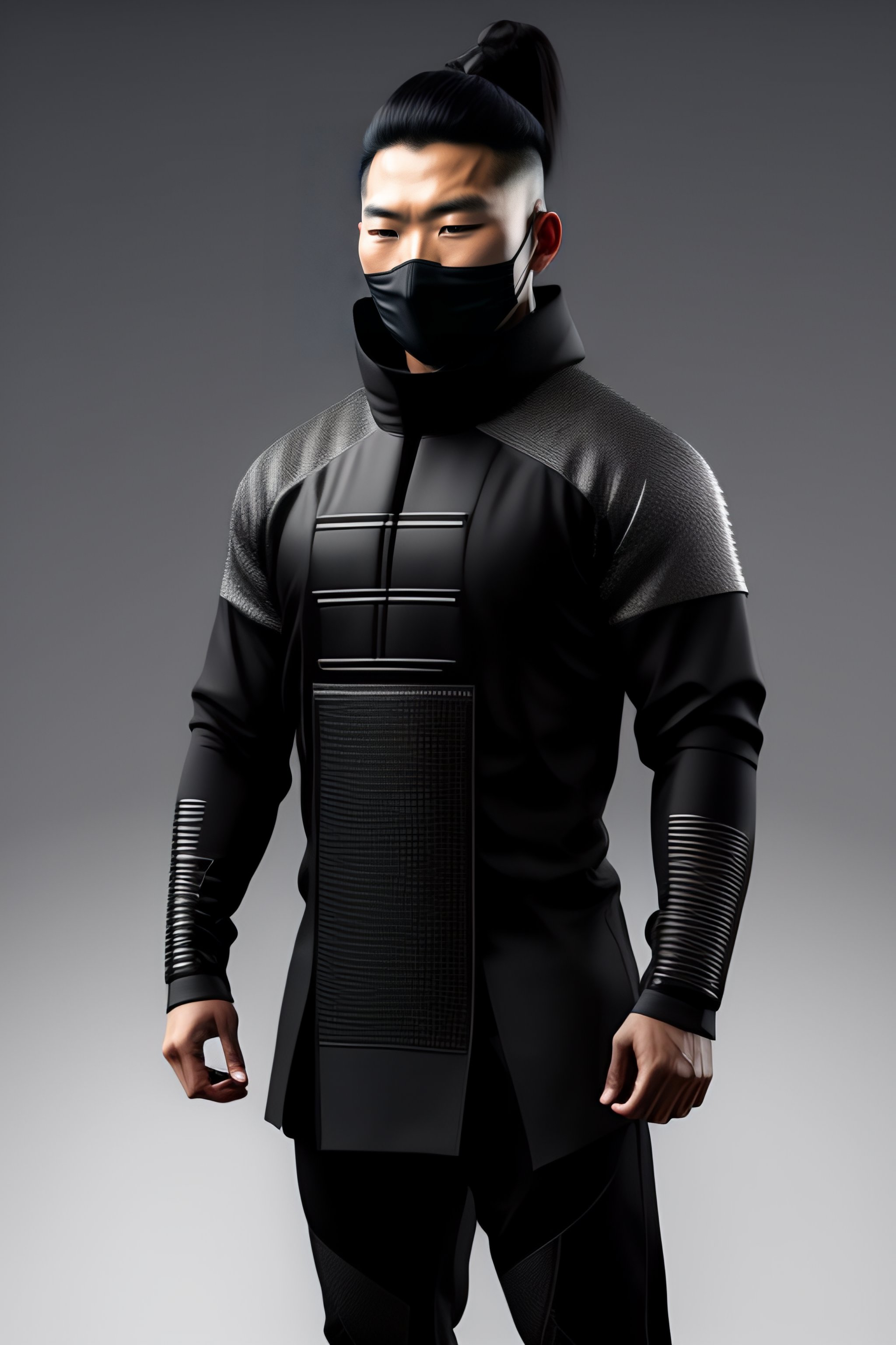 Lexica - An Asian wearing mask samurai inspired techwear model in black ...