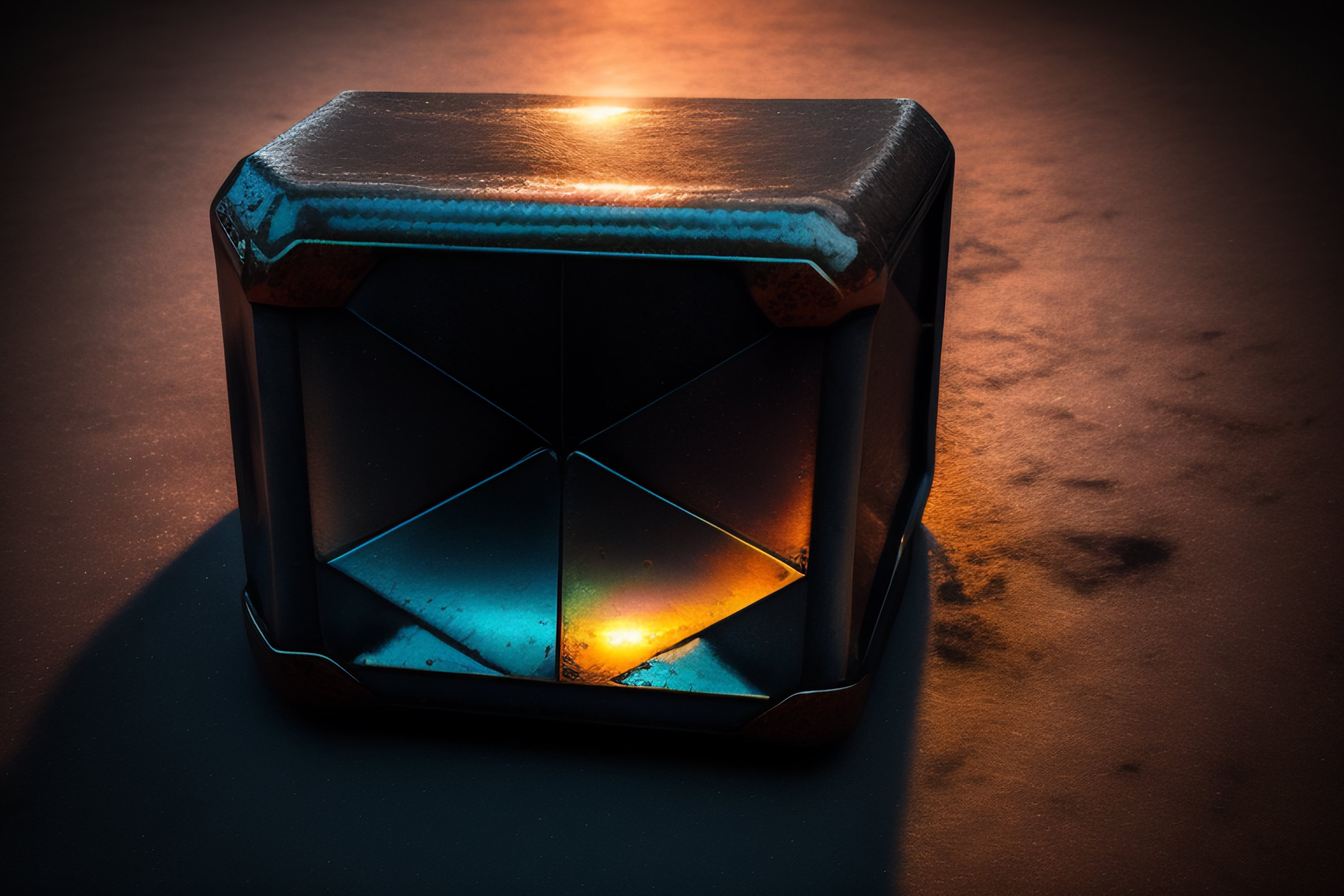 Lexica - Corroded metal prism with markings etched onto its surface ...