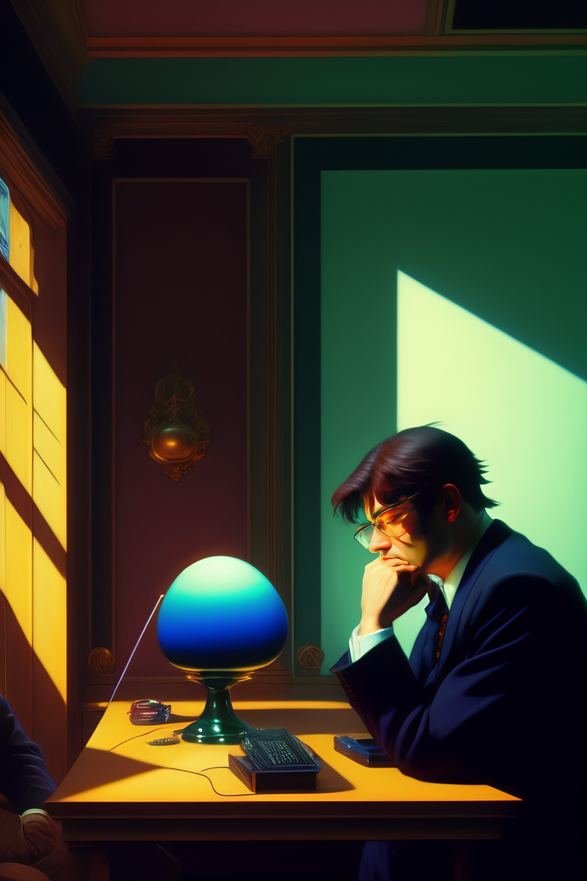 Lexica - A nerdy men is programming at a computer in a room full of ...