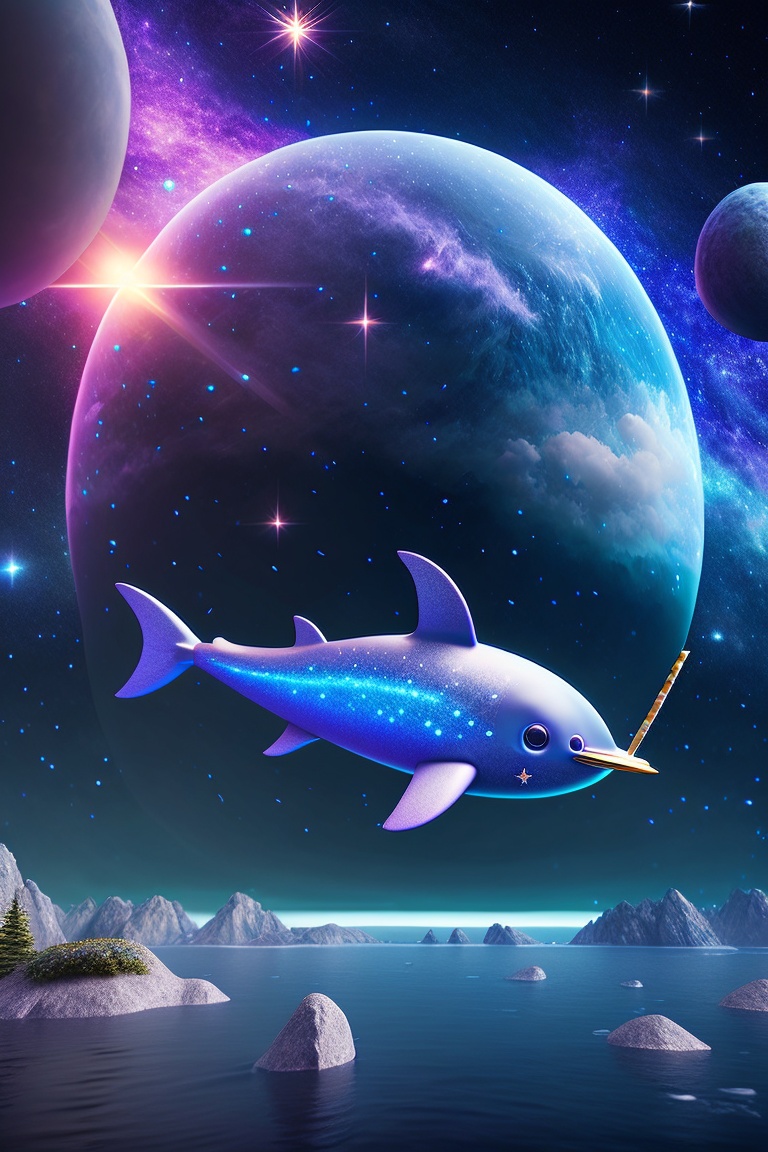 Lexica - Narwhal floating in space, there are many stars and nebulae ...