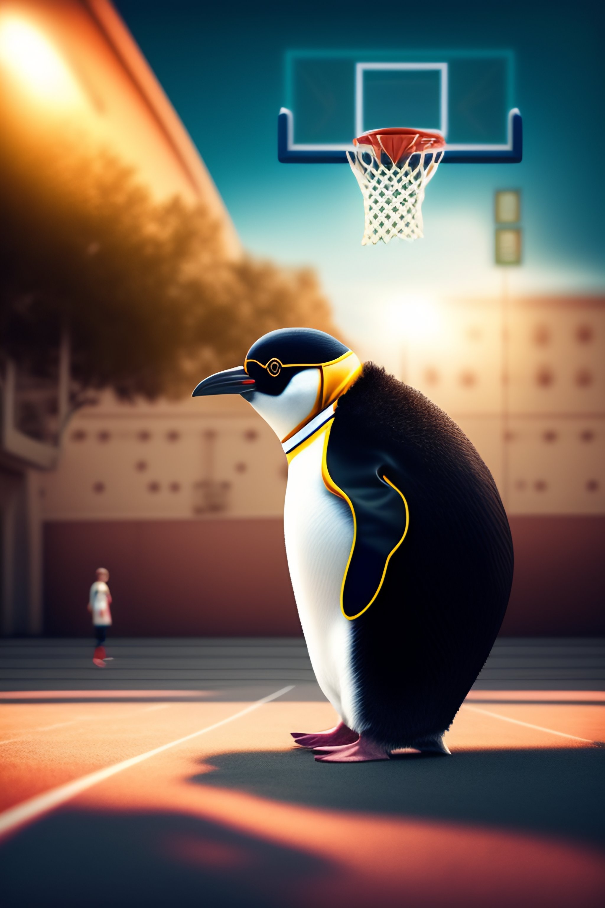 Lexica - A penguin in basketball outfit and sunglasses playing street ...
