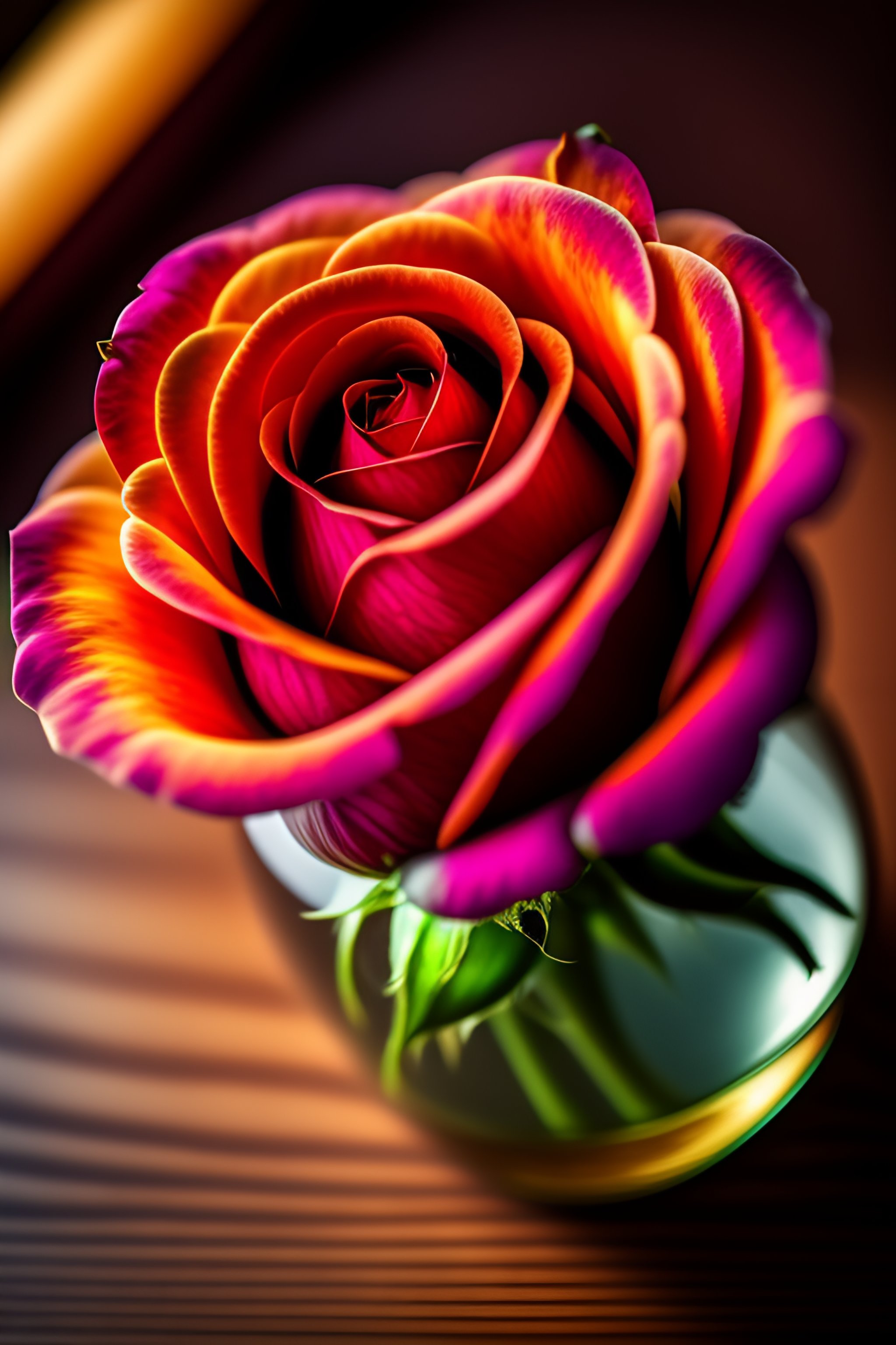 Lexica - This photograph shows a freshly cut red rose in a glass of ...