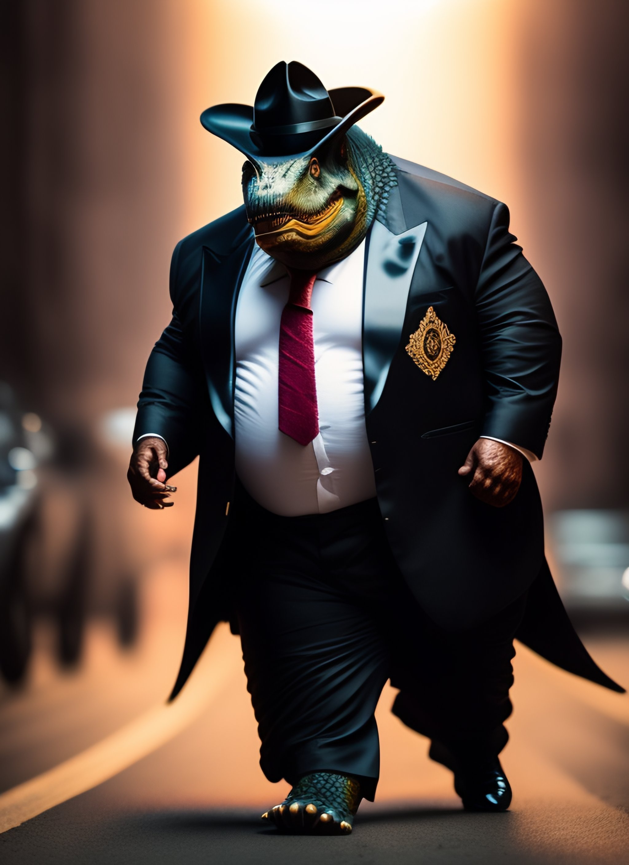 Lexica - Tyrannosaurus Rex dressed as a mob boss