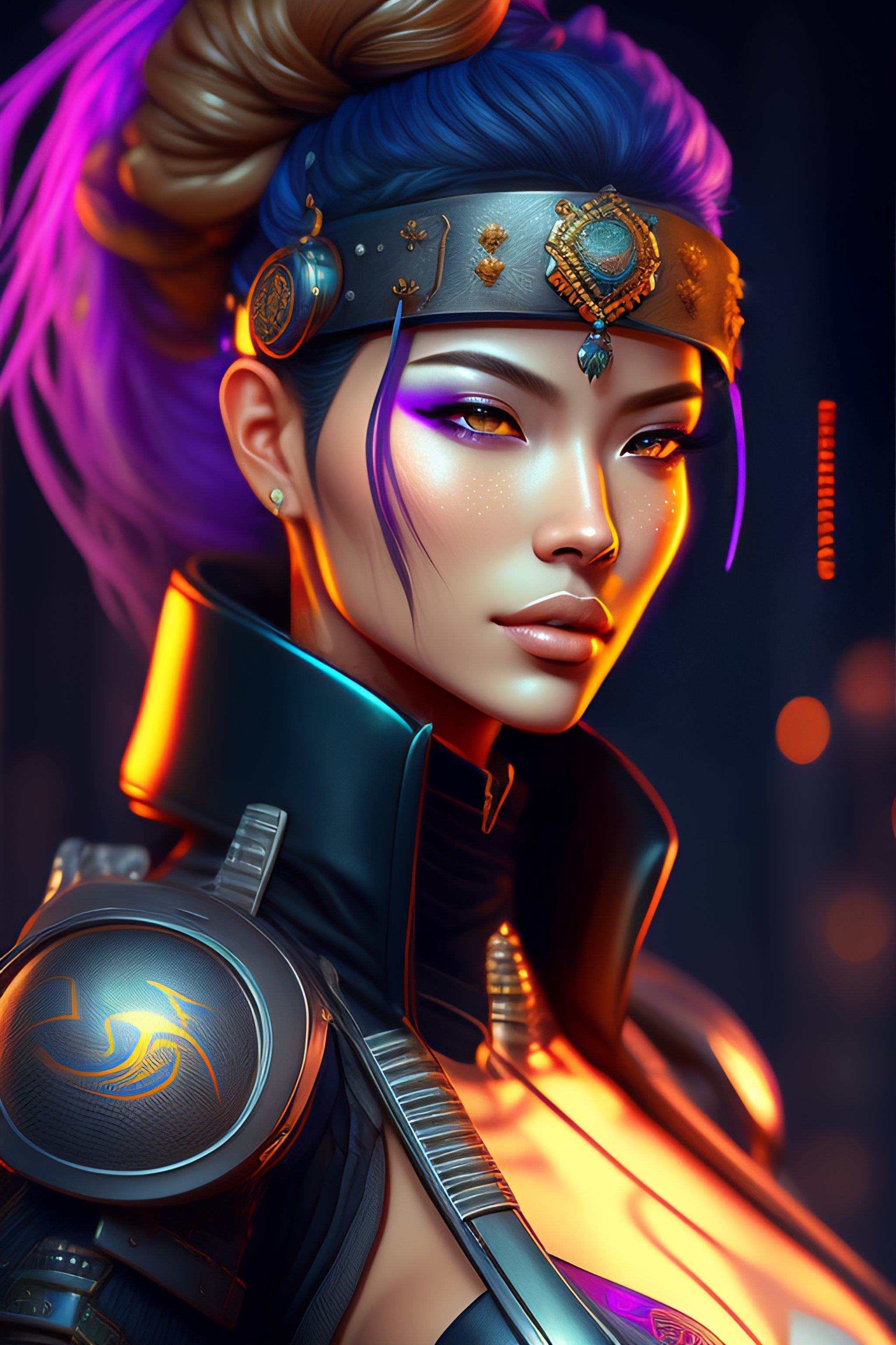 Lexica - Right facing, Portrait of a cyberpunk Brazilian cyborg ninja ...