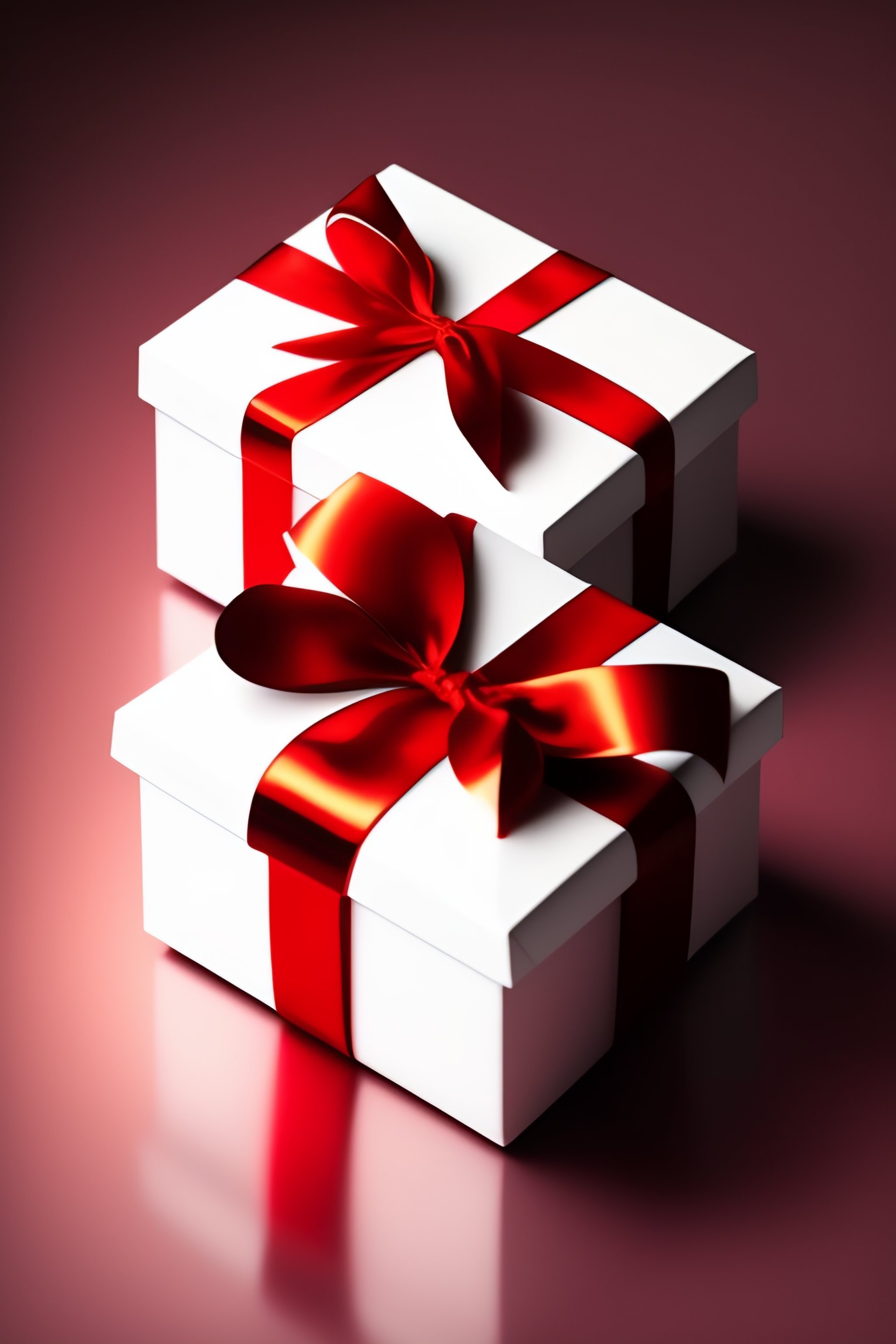 Lexica - Open gift white box with glow inside, red undone ribbon