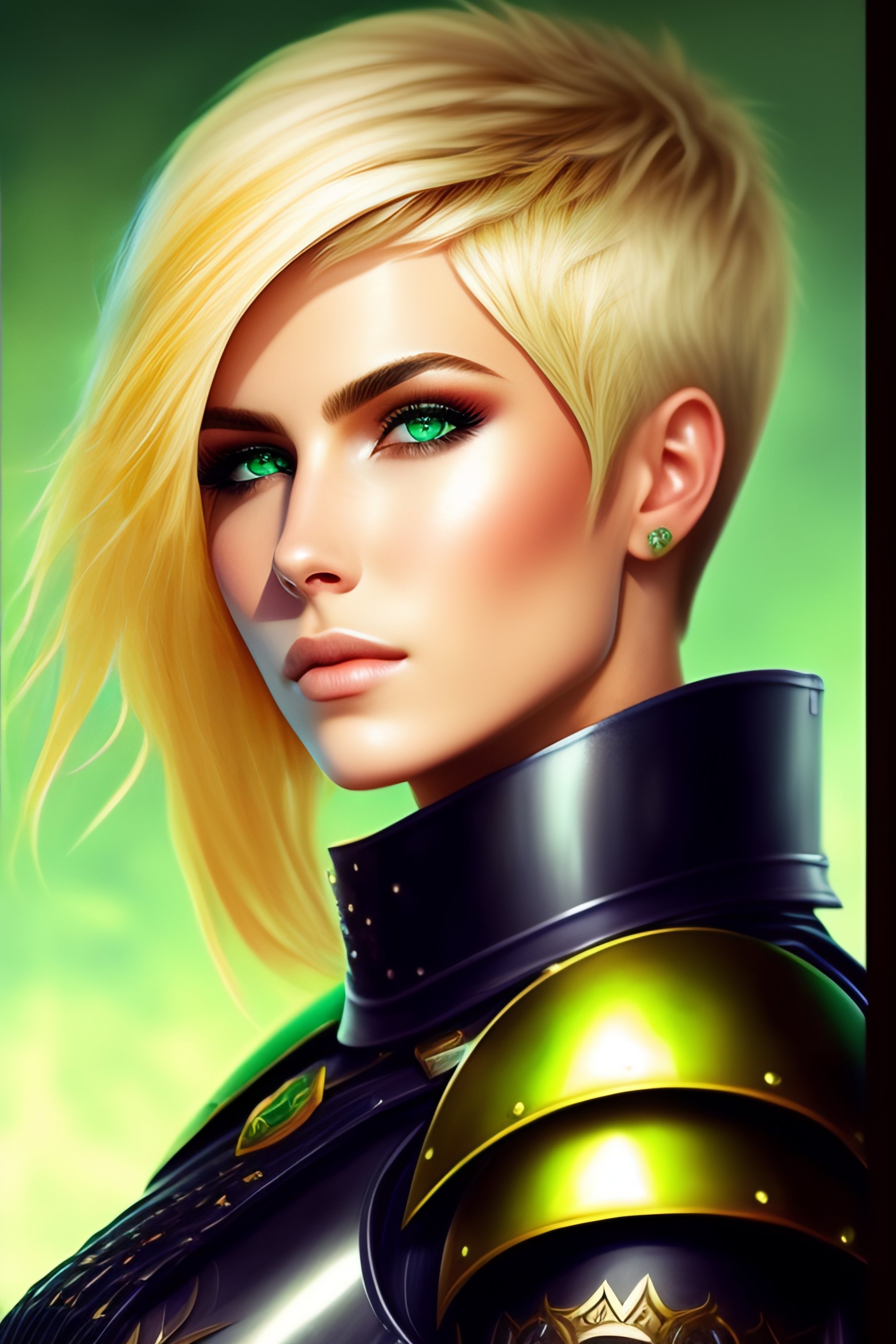 Lexica - Young adult female, leather armour, blonde hair, pixie cut ...