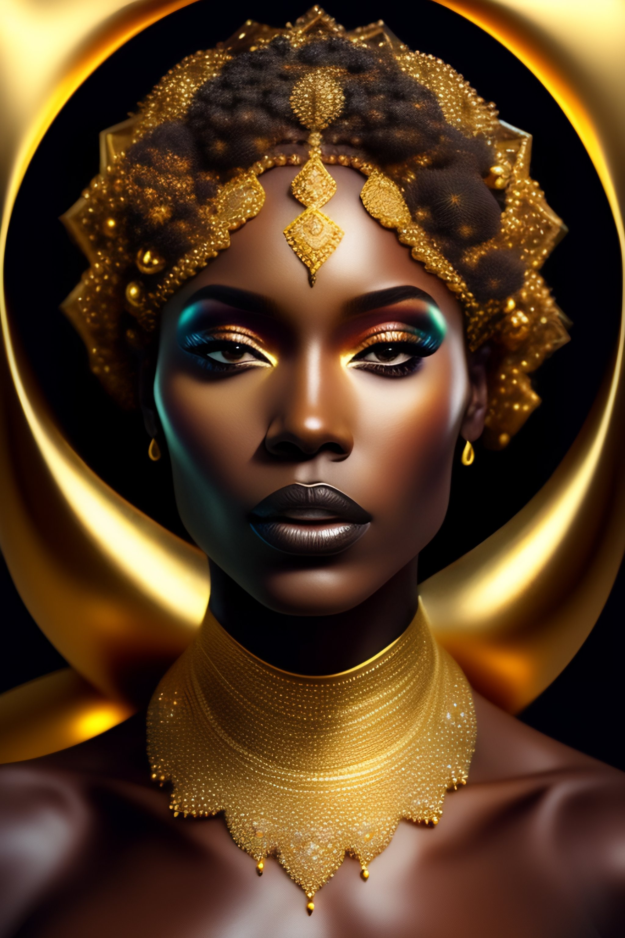 Lexica - A stunning rendition of melanated skin woman made of gold ...