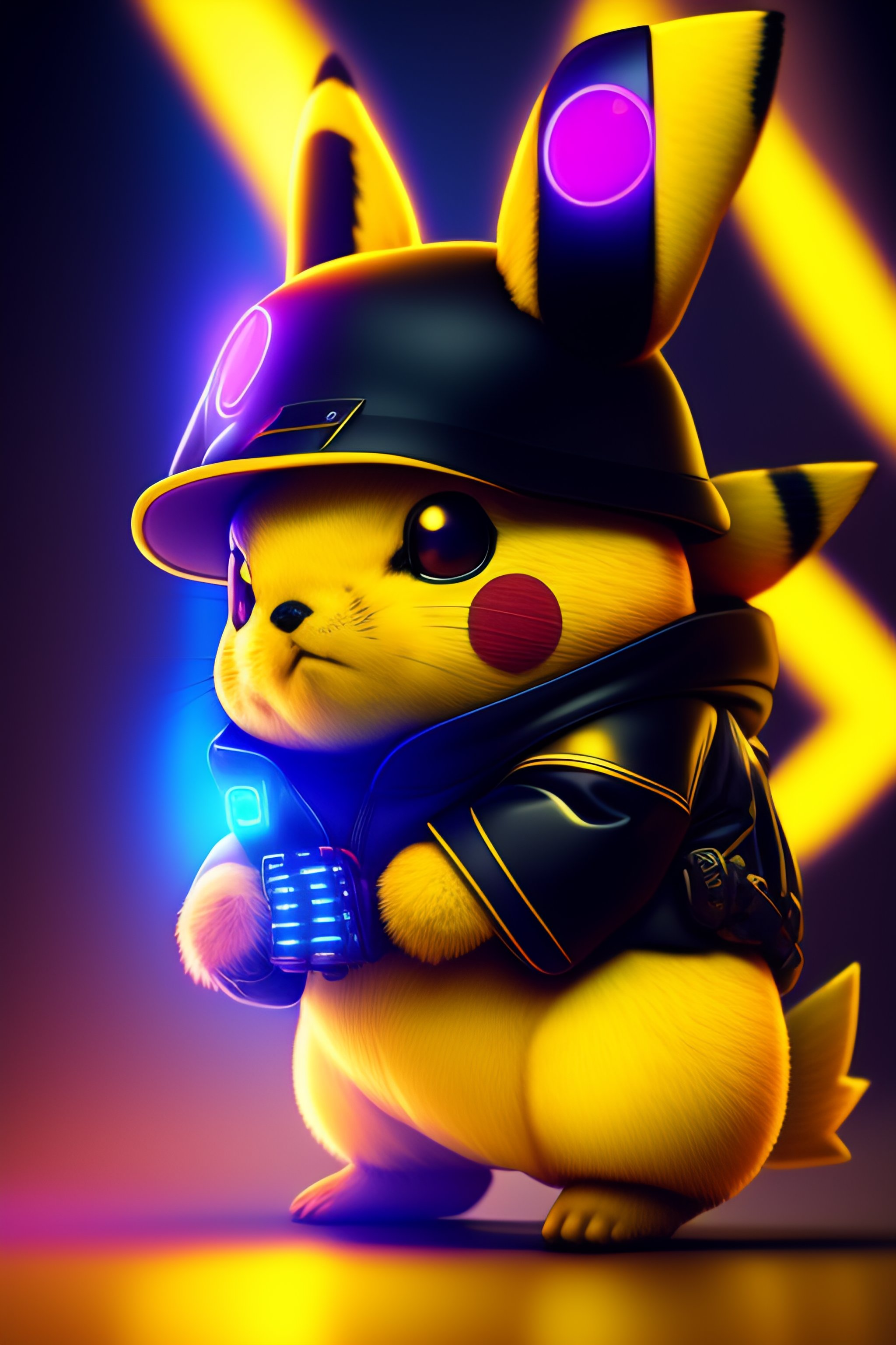 Lexica - 2d cartoon style pikachu with cyberpunk helmet, shoots yellow ...