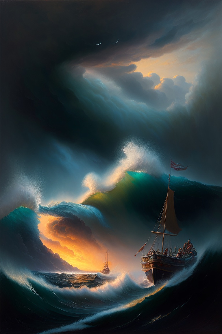 Lexica - This artwork portrays a dramatic seascape during a stormy ...