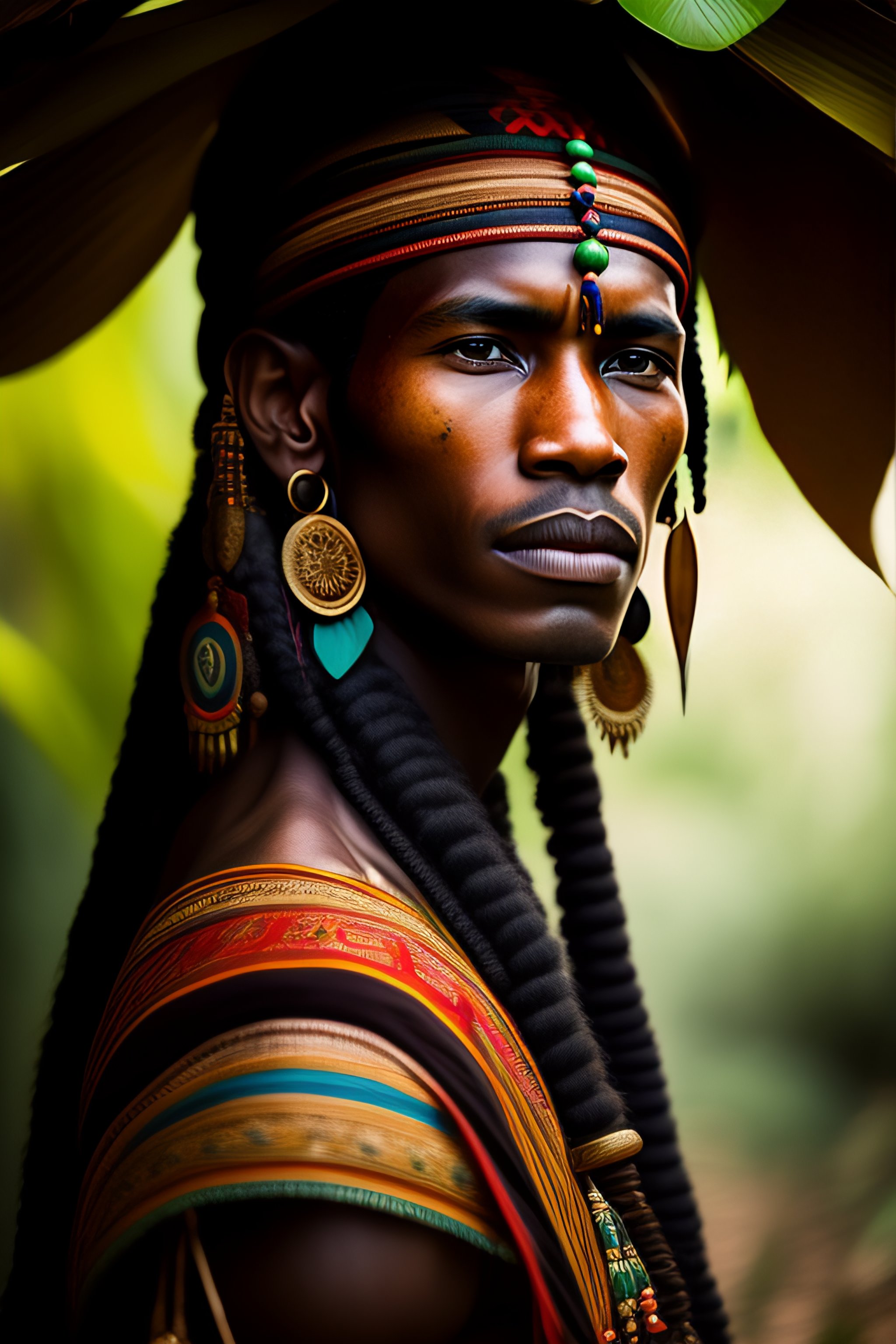 Lexica - Portrait of a tribal warrior in a garden