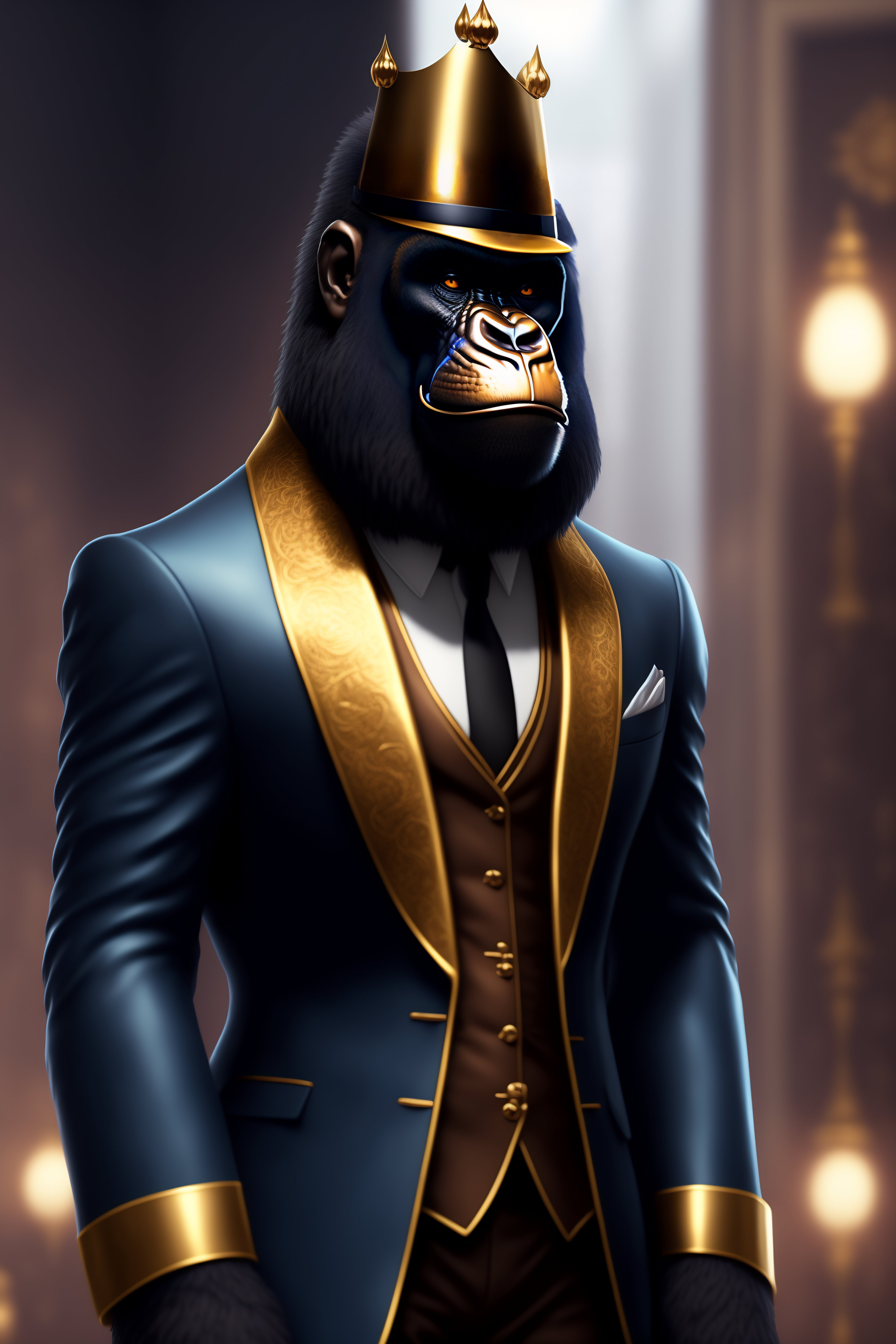 Lexica - Anthro furry humanoid gorilla, three piece suit, royal crown ...