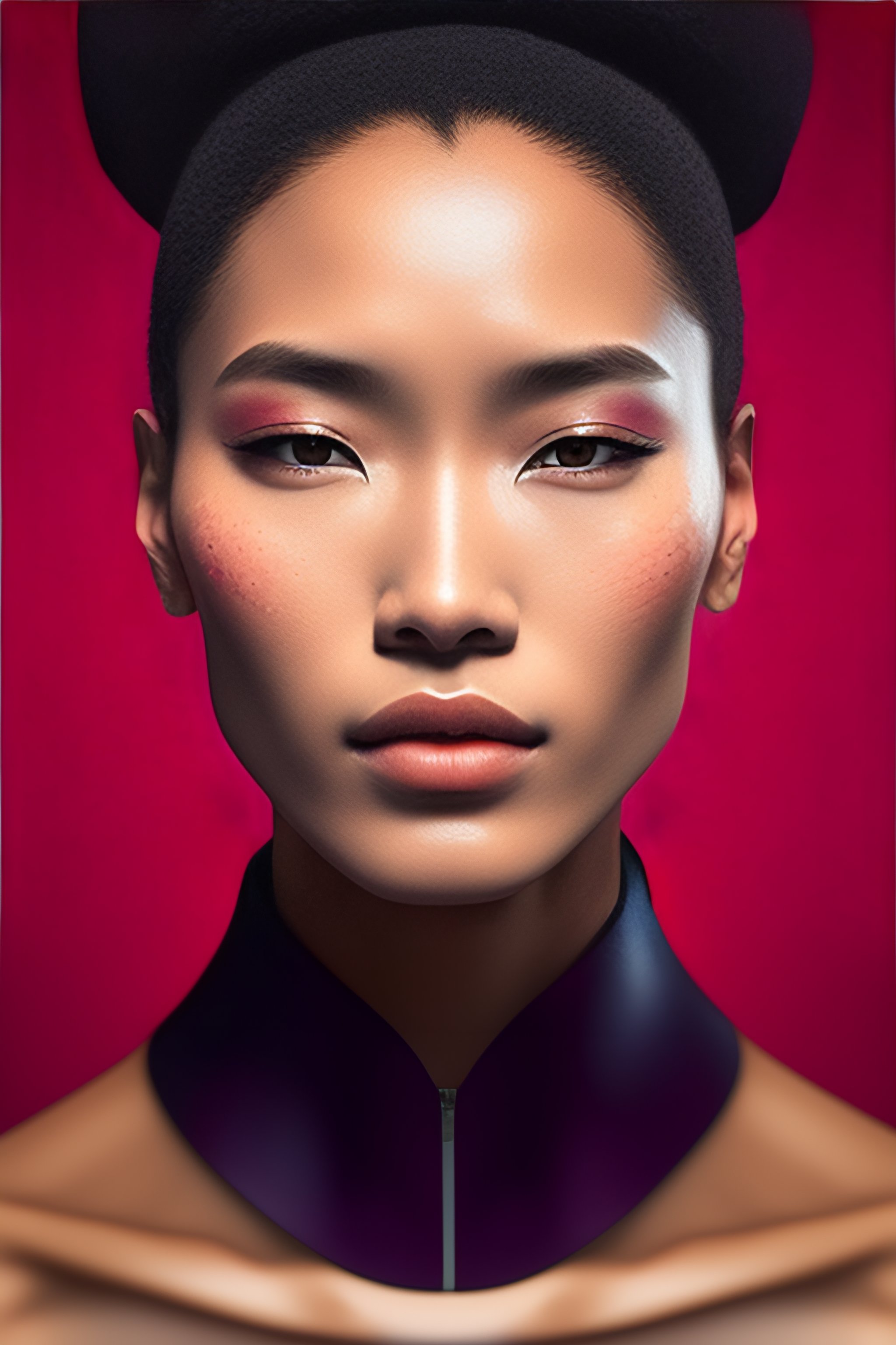 Lexica - Advanced human face without nose in future digital art