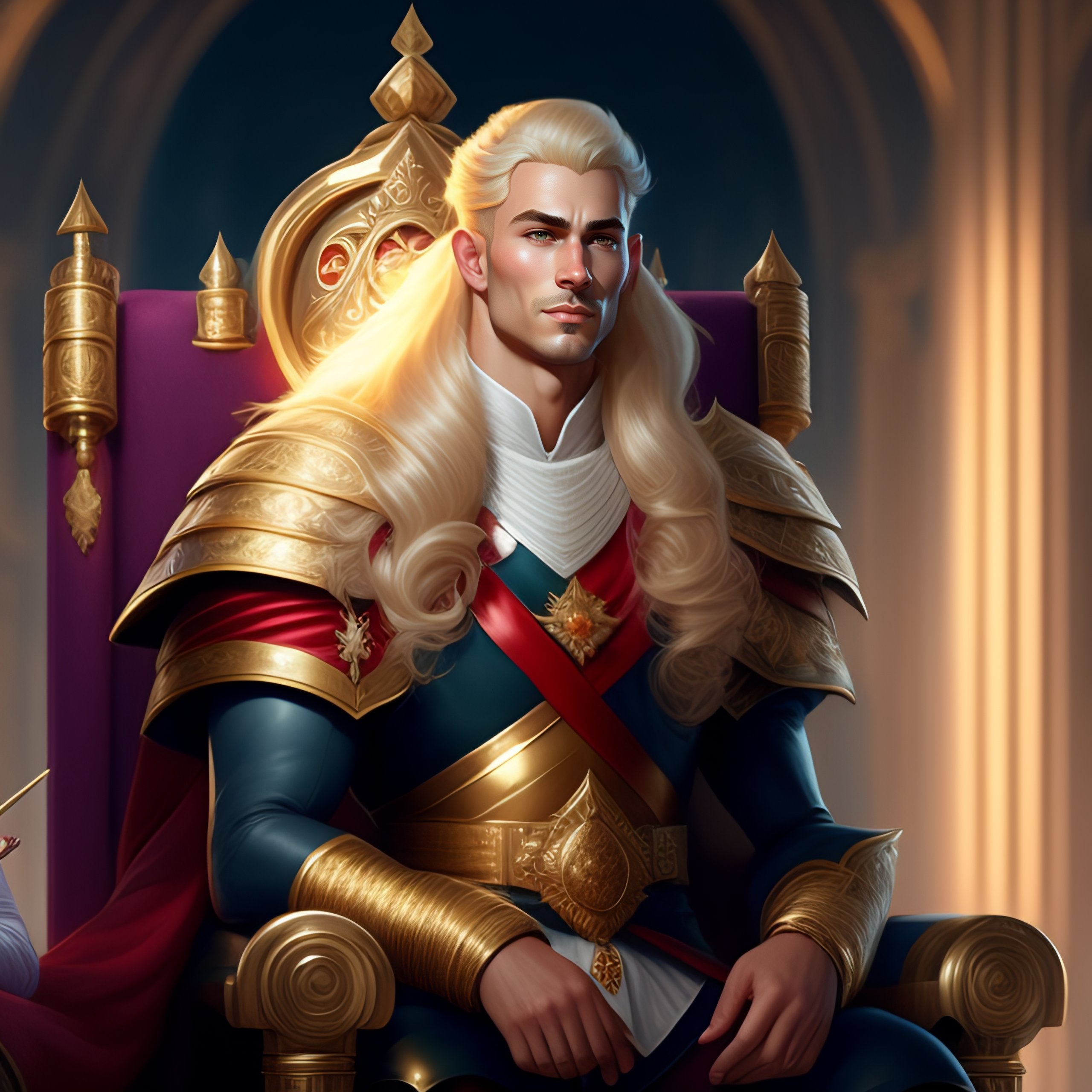 Lexica - Blonde prince with dwarfism on throne, royal, illustration, by ...
