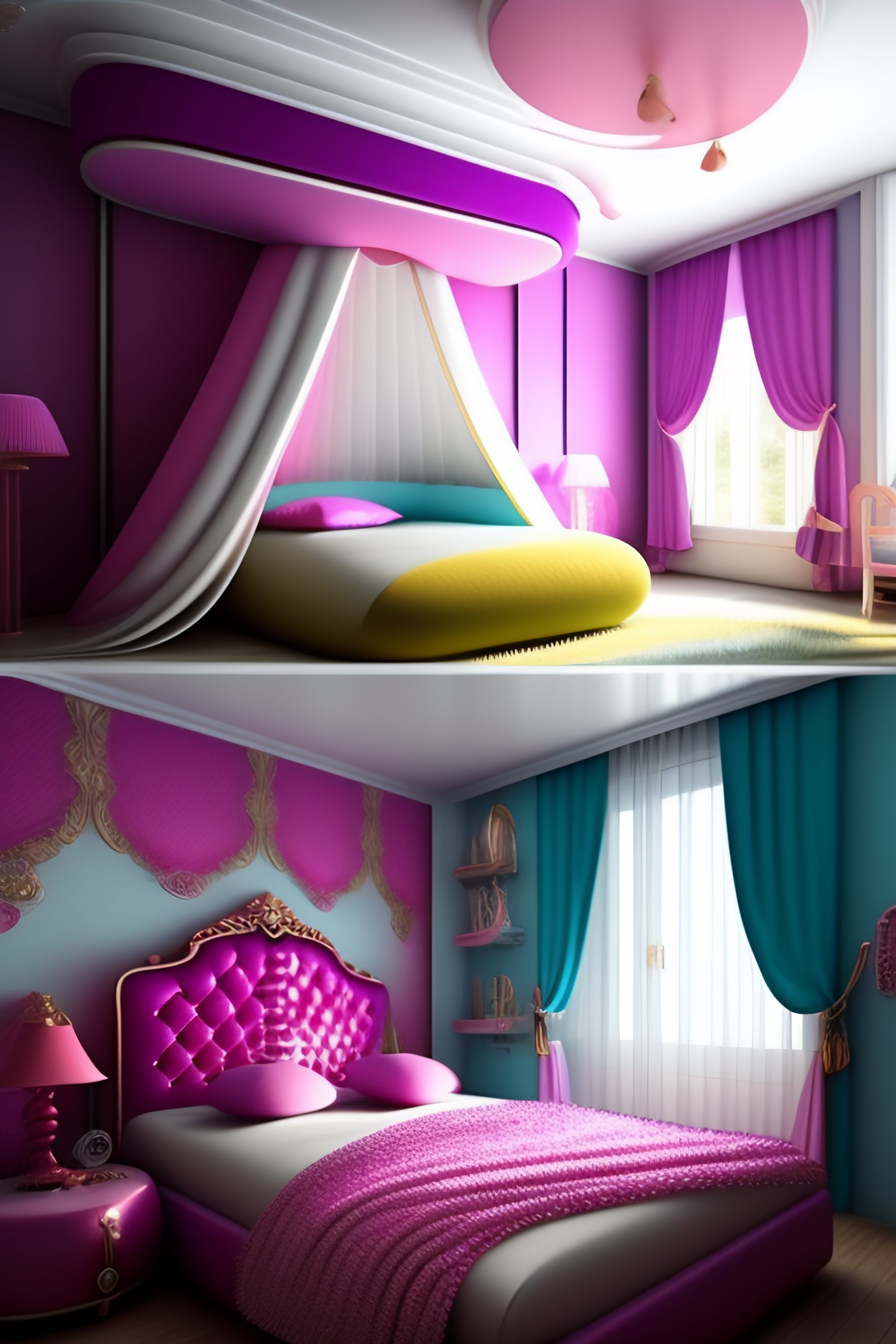Lexica - Princess bedroom with large plush bed and walls covered in ...