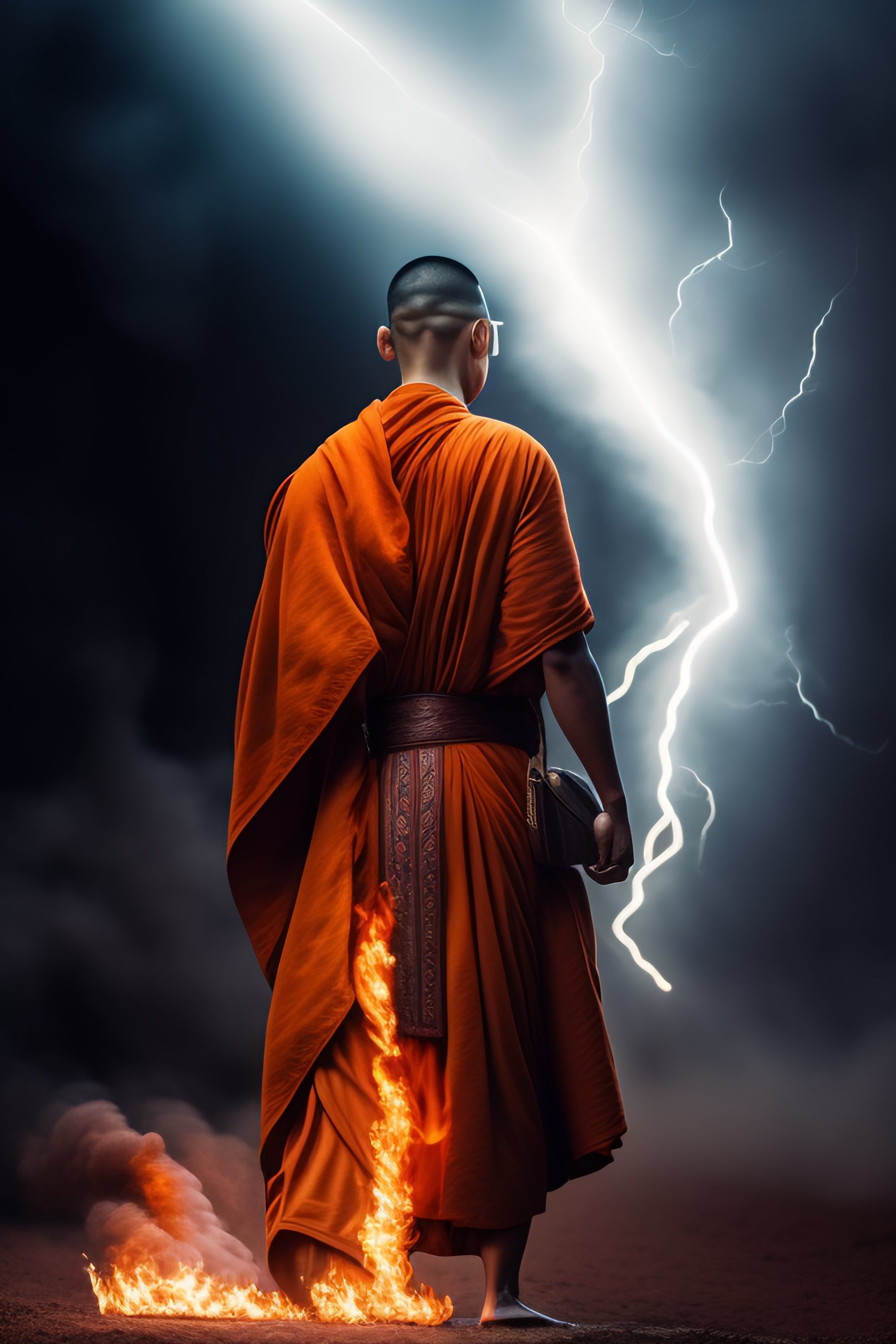 Lexica - A monk robes on fire as he is hot by lightning