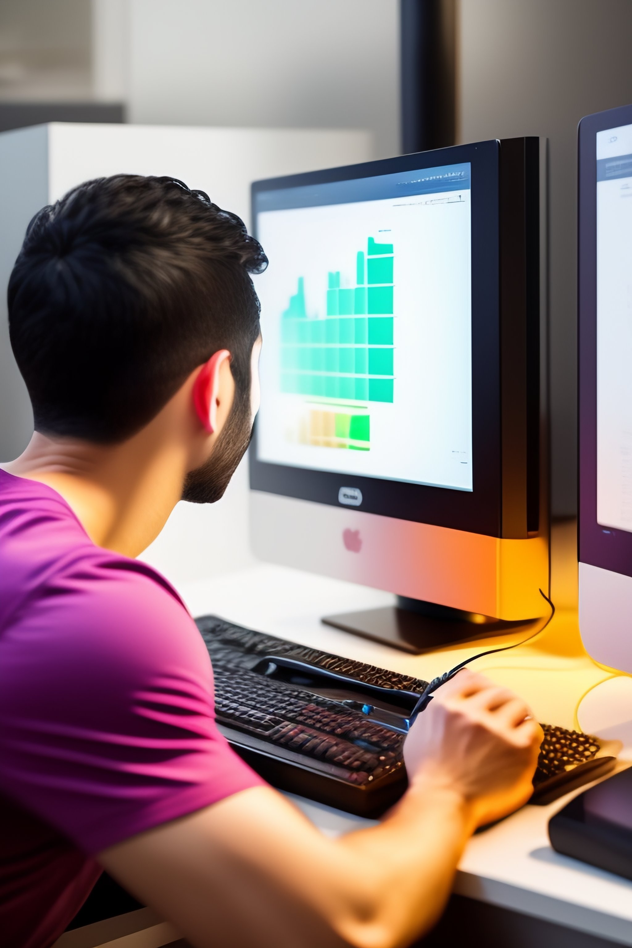 Lexica - Draw me a male person behind a computer.