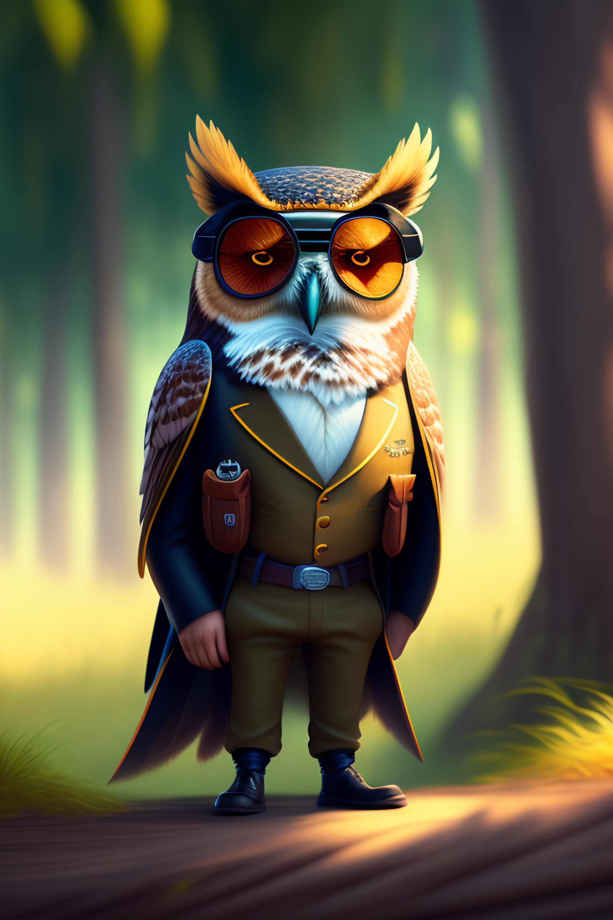 Lexica - Cool owl, holding a gun, sunglasses, tailored costume ...