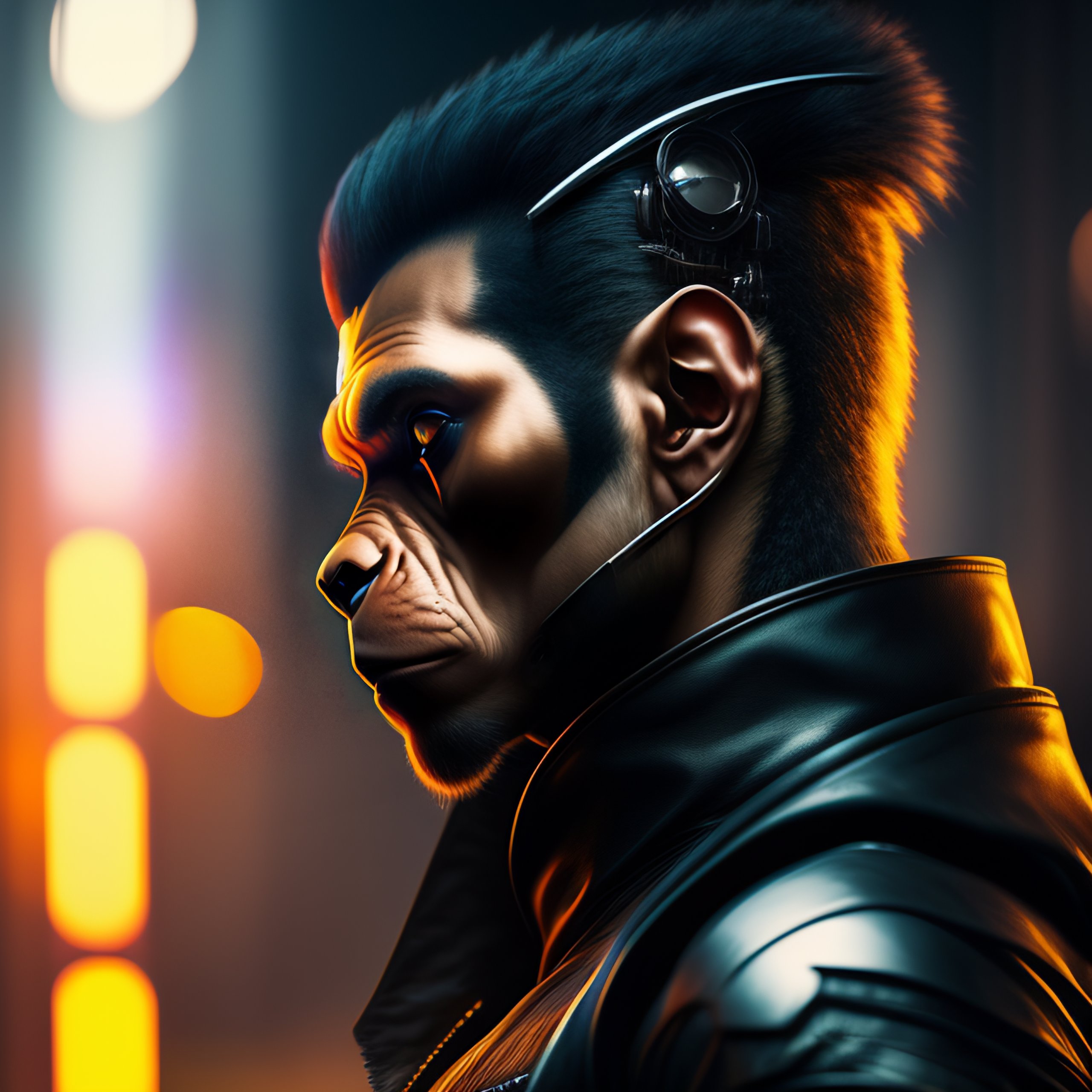Lexica - Techno monkey cyberpunk cyborg, side portrait, realistic, half ...