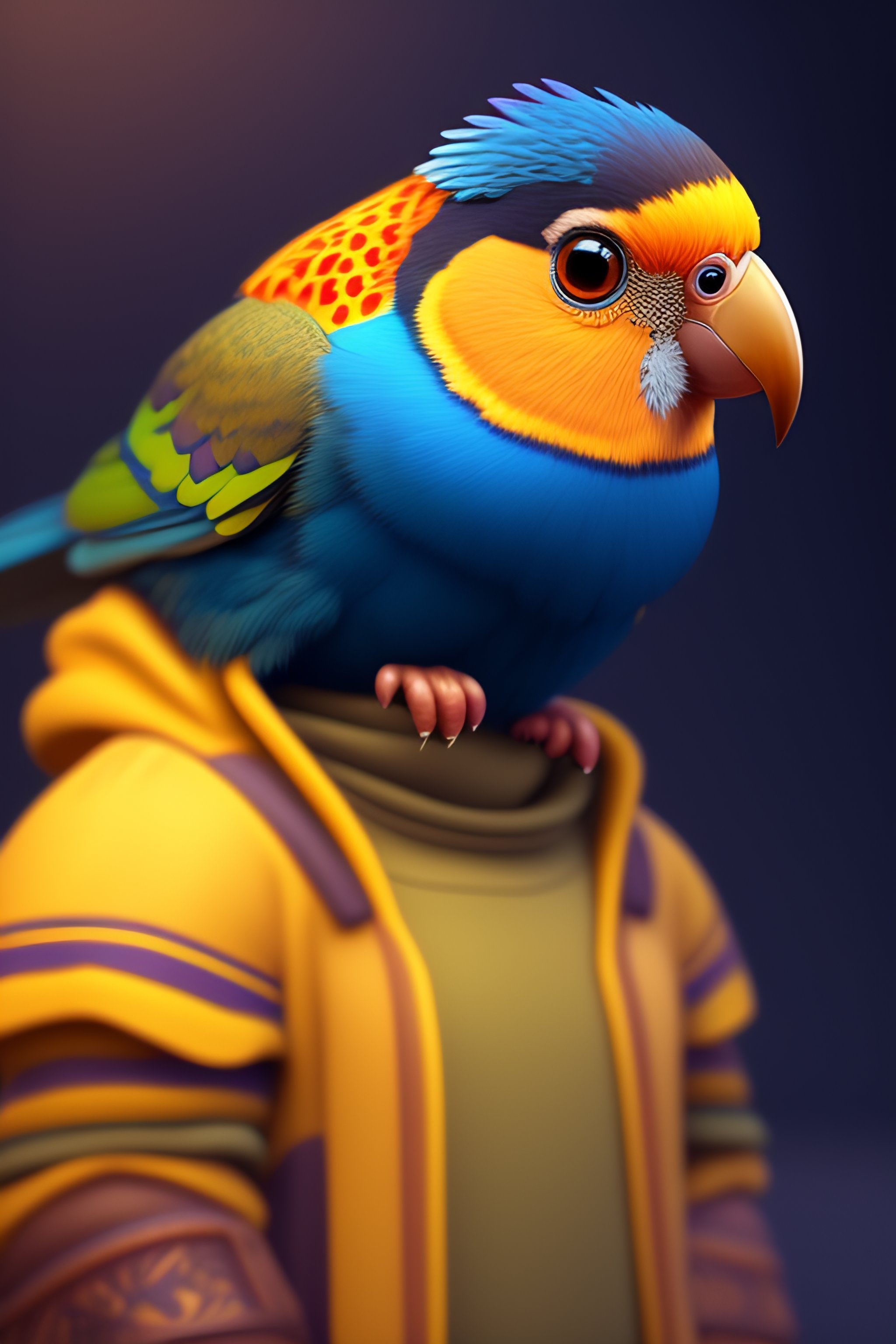 Lexica - Front view of a zootopia style parakeet bird character with a ...