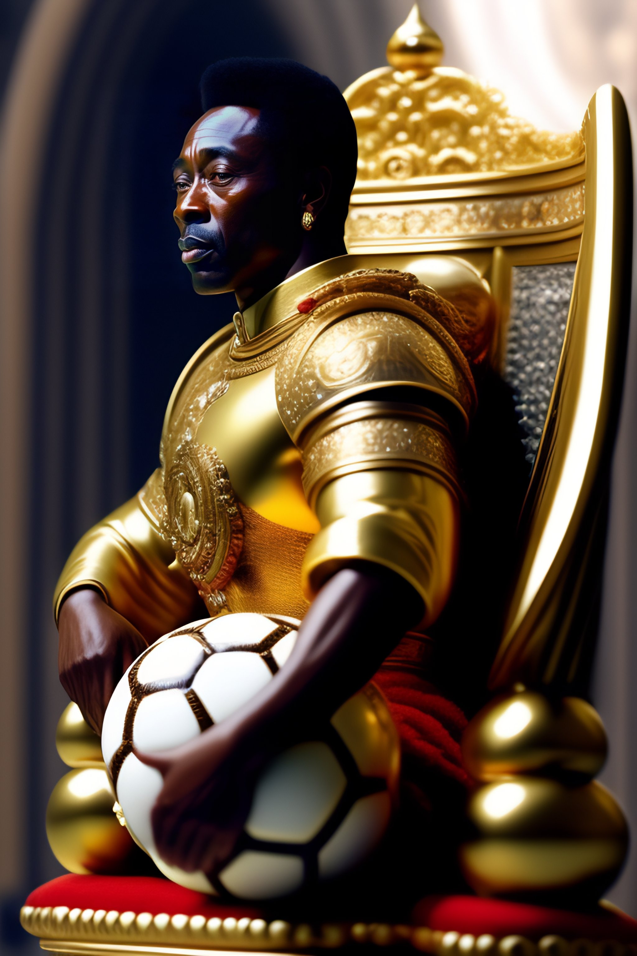 Lexica - Pele as gon in throne with ball, white predomknance pele god ...