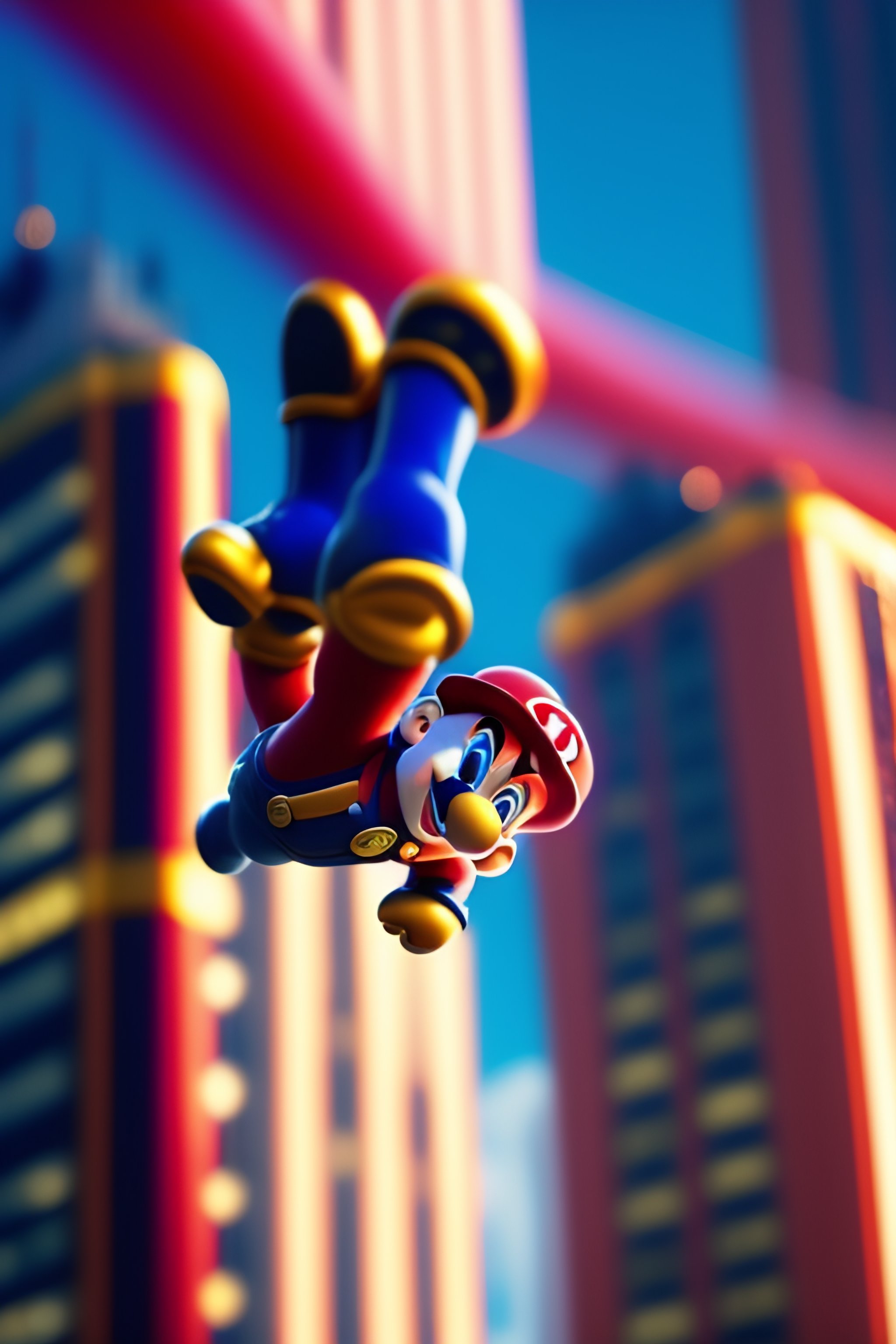 Lexica - A cinematic scene of mario falling off a skyscraper in new york