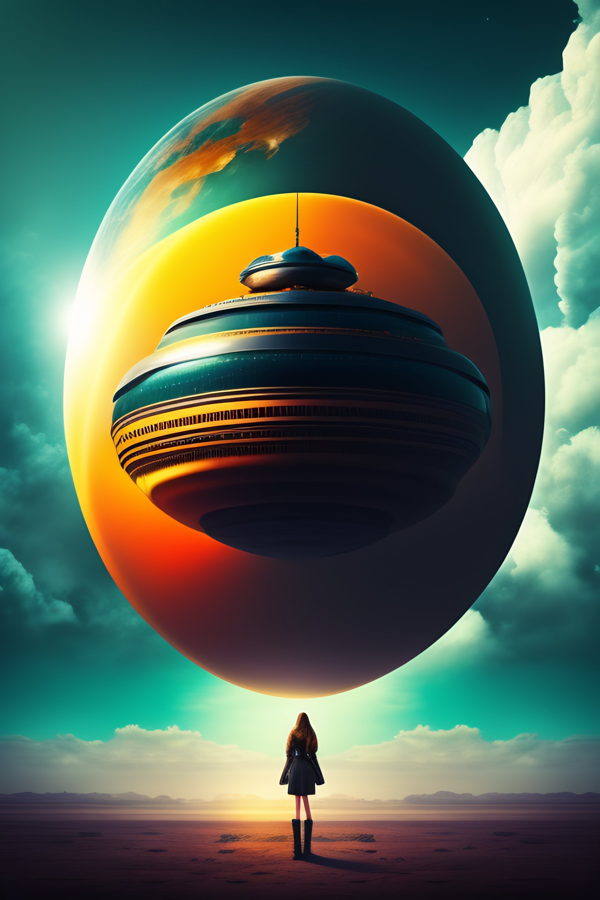 Lexica - Distopic future, alien space ship above the sky, earth as a ...