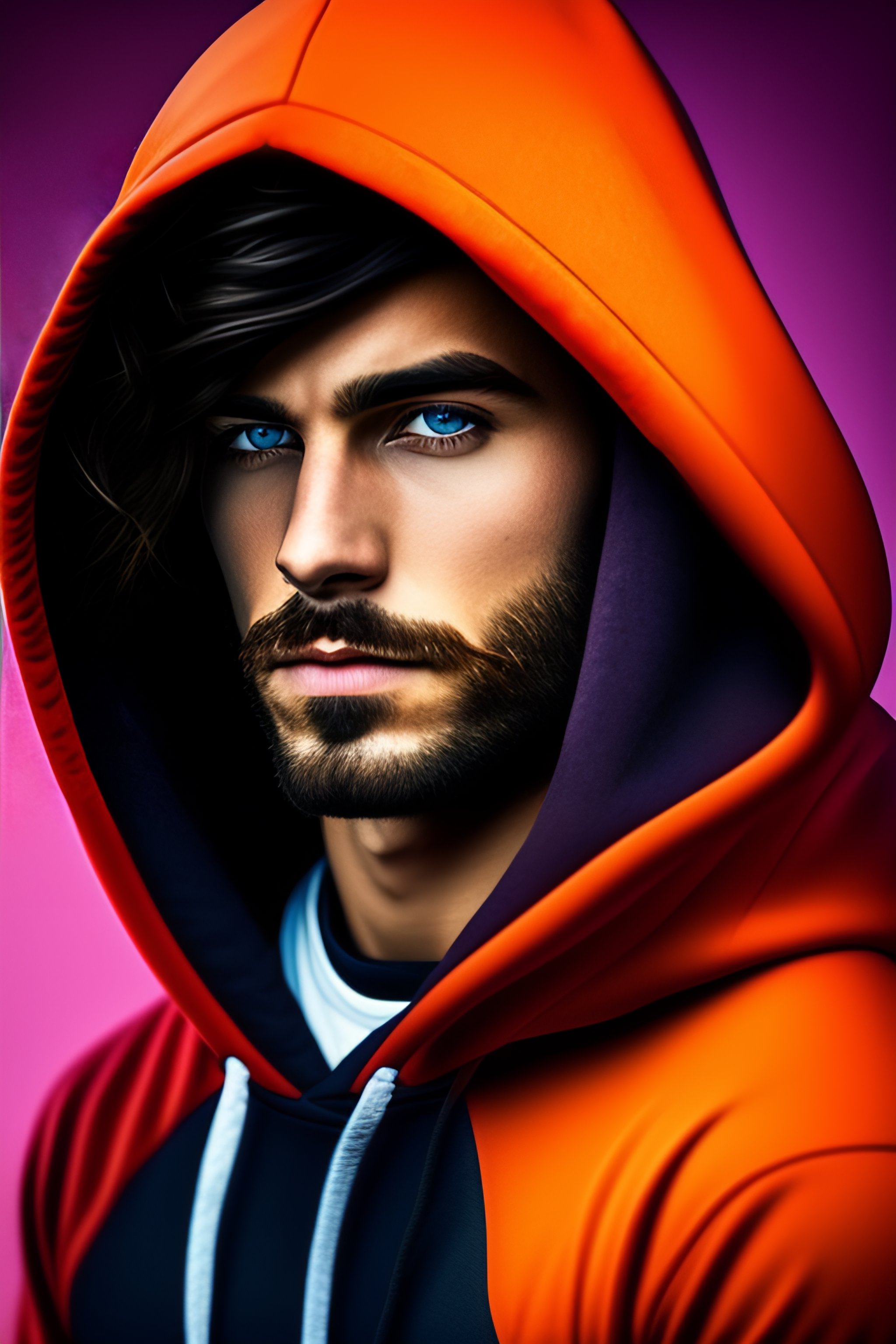 Lexica - Cute emo man with beard wearing hoodie with hood up
