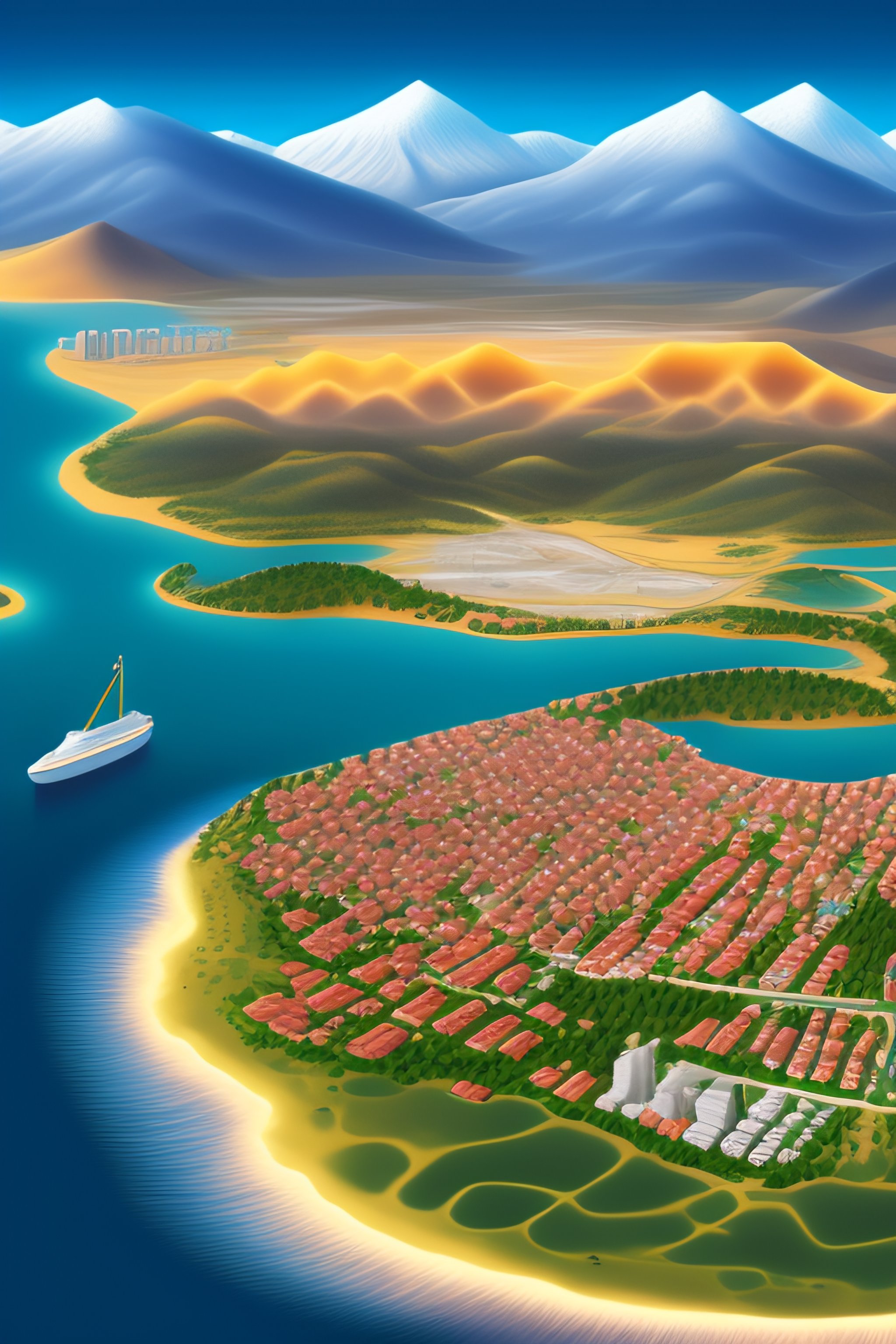 Lexica - Tourist map of a fictitious area with a city in the center ...