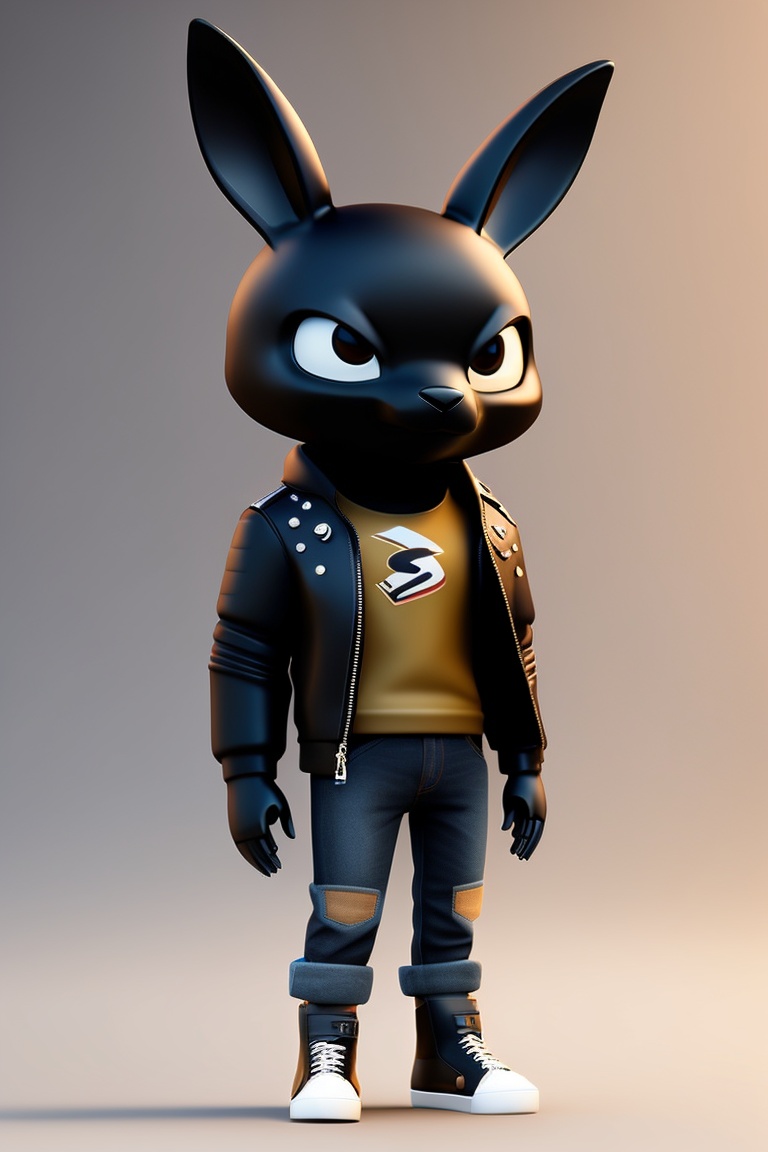 Lexica - Cartoon Black Humanoid Rabbit with large white eyes. He’s ...