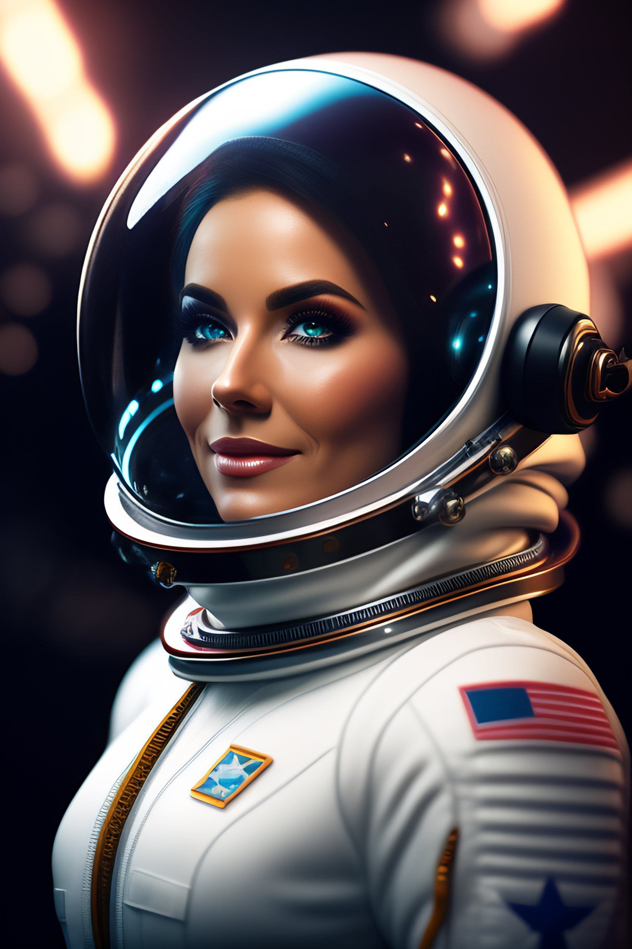 Lexica - An astronaut woman bodybuilder, cute big circular reflective ...