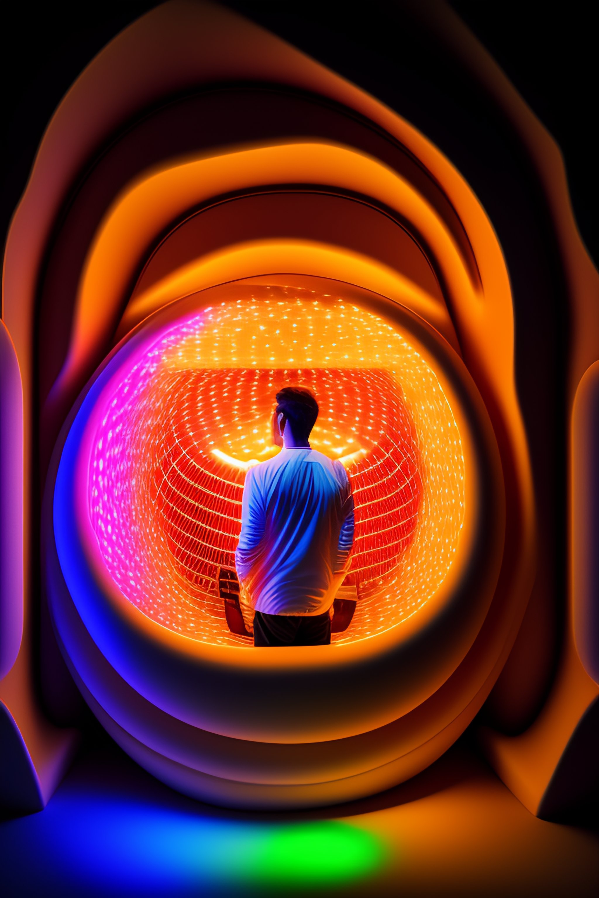 Lexica - Siluete of a men inside a cocoon iluminated by Neons