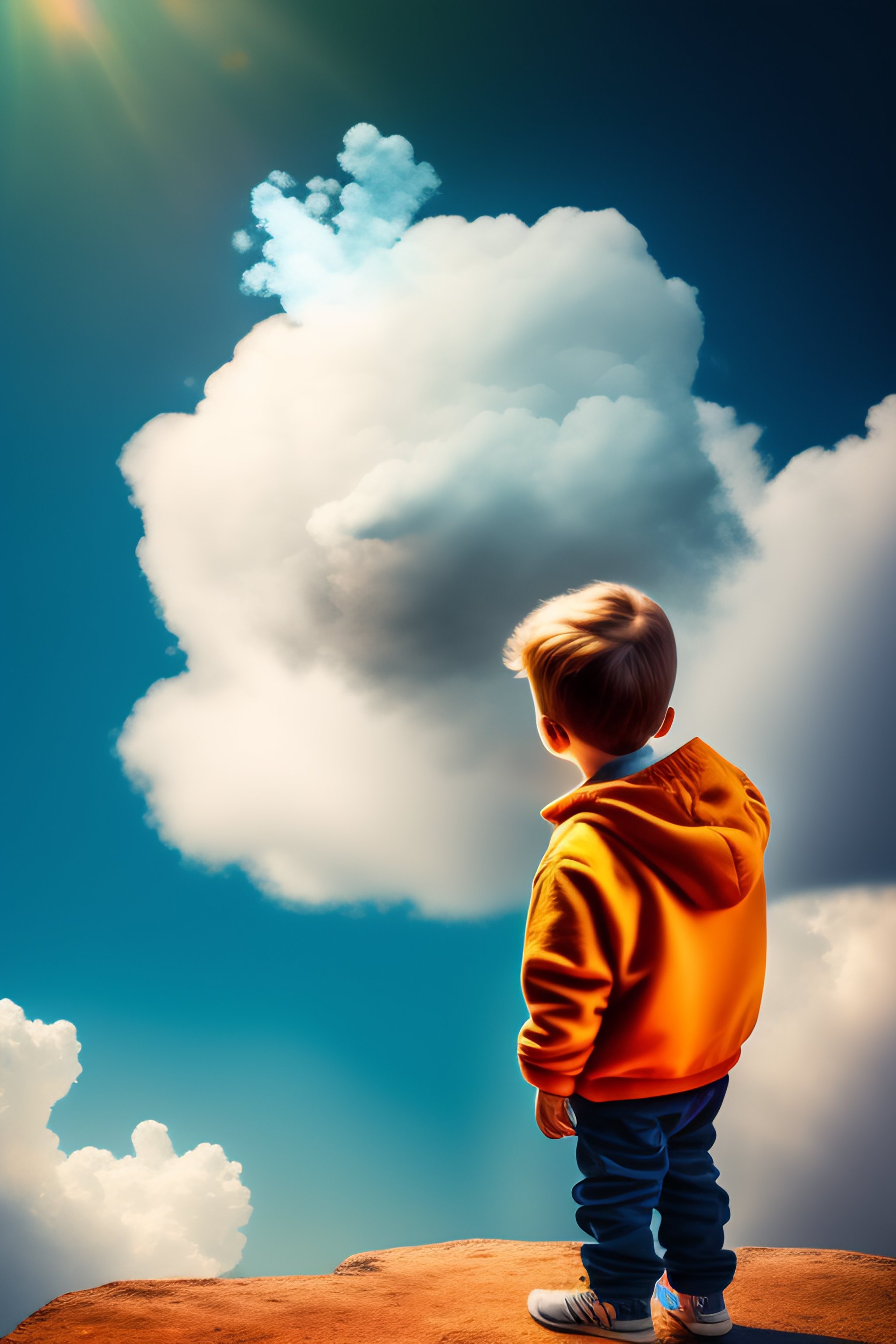 Lexica - A kid touching a cloud with God on it