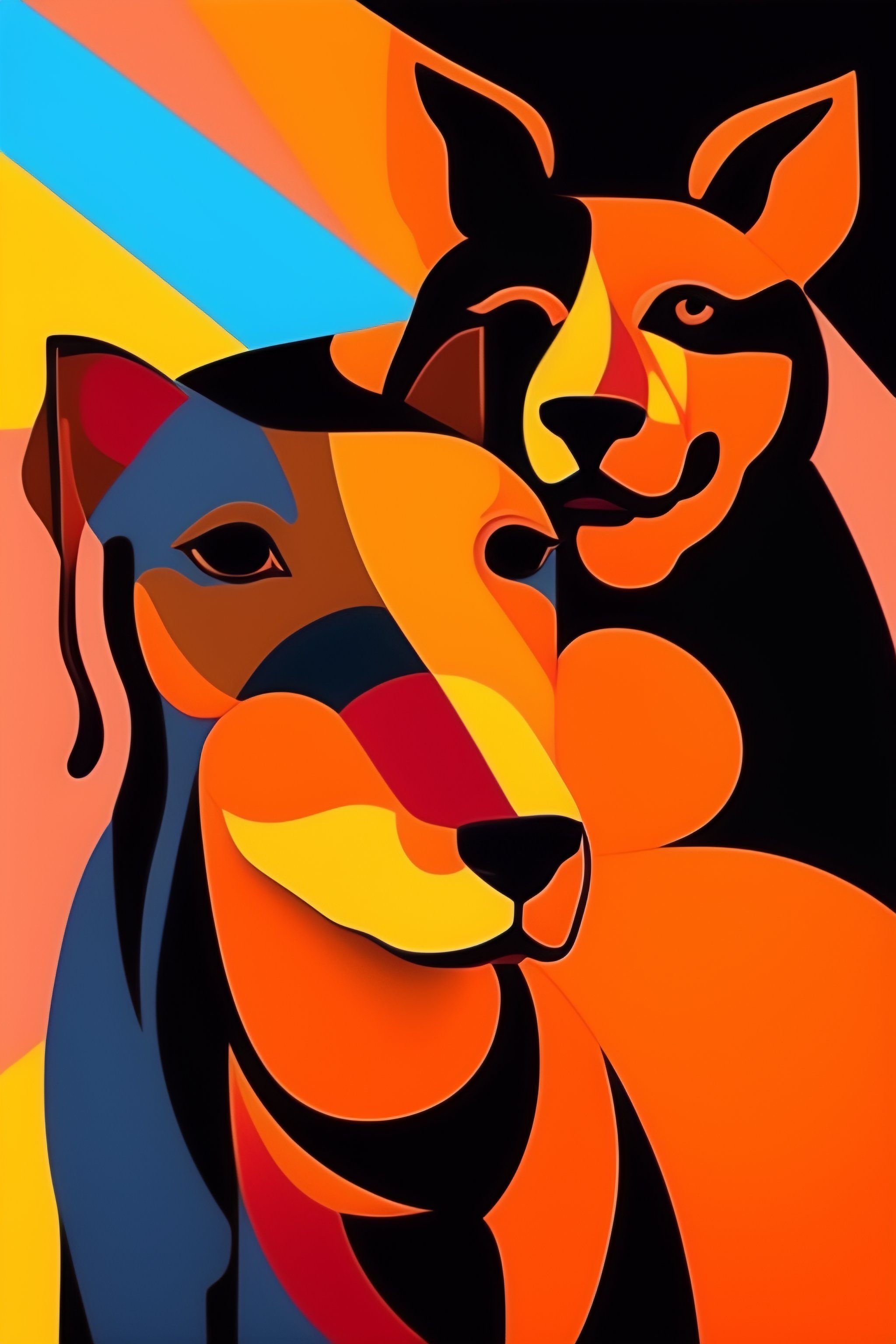 Lexica - Picasso abstract cubism style painting in orange colors, with dogs