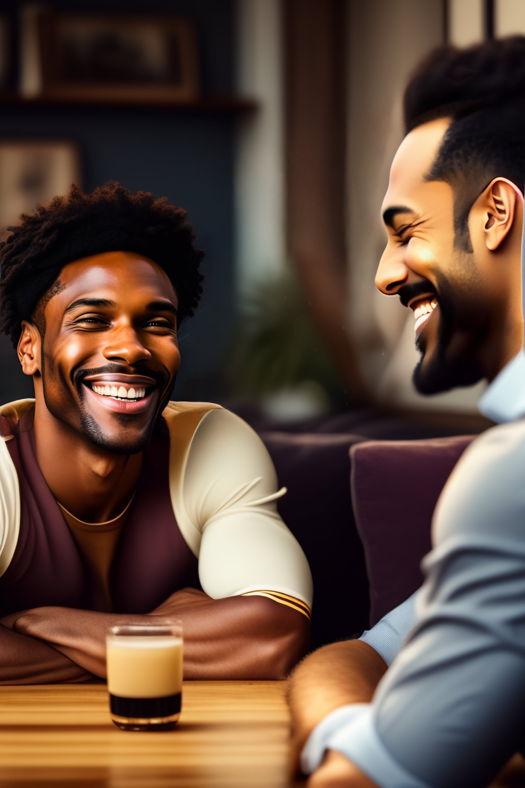 Lexica - A man talking to friends and laughing