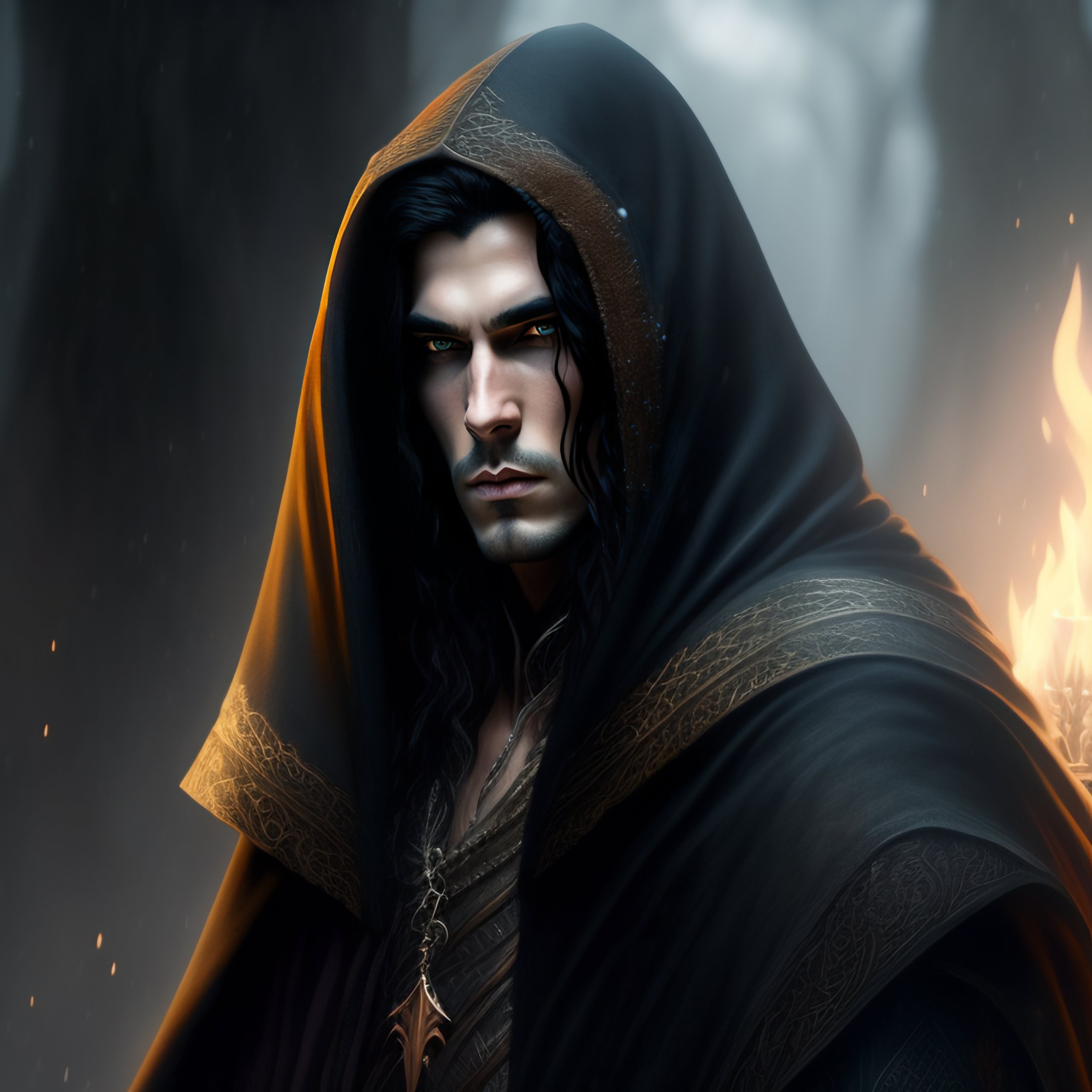 Lexica - A shaved pale elven necromancer wizard with long black hair in ...